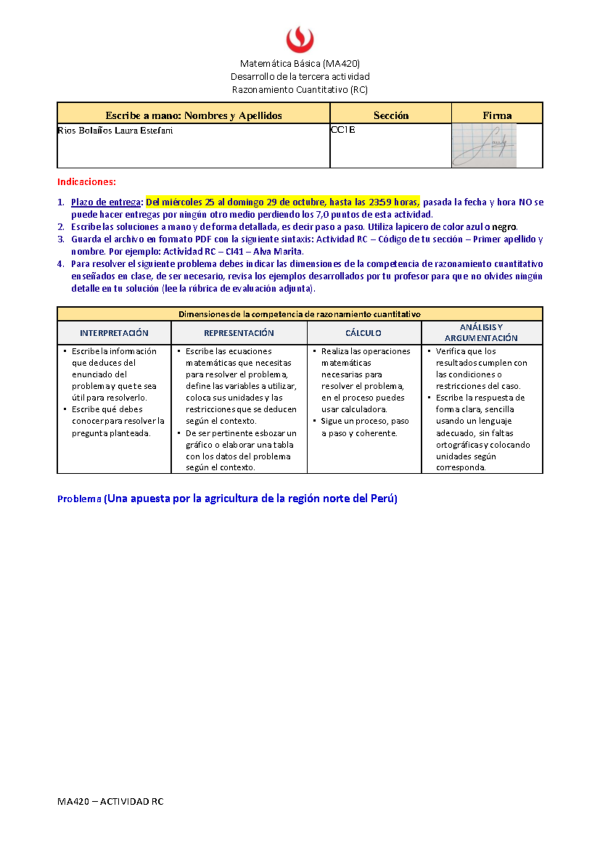 Actividad RC3-CC1E - Matemática Básica (MA420) Desarrollo de la tercera actividad Razonamiento ...