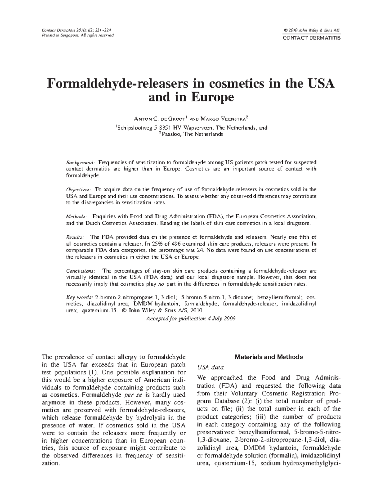 Contact Dermatitis - 2010 - De Groot - Formaldehyde‐releasers in ...