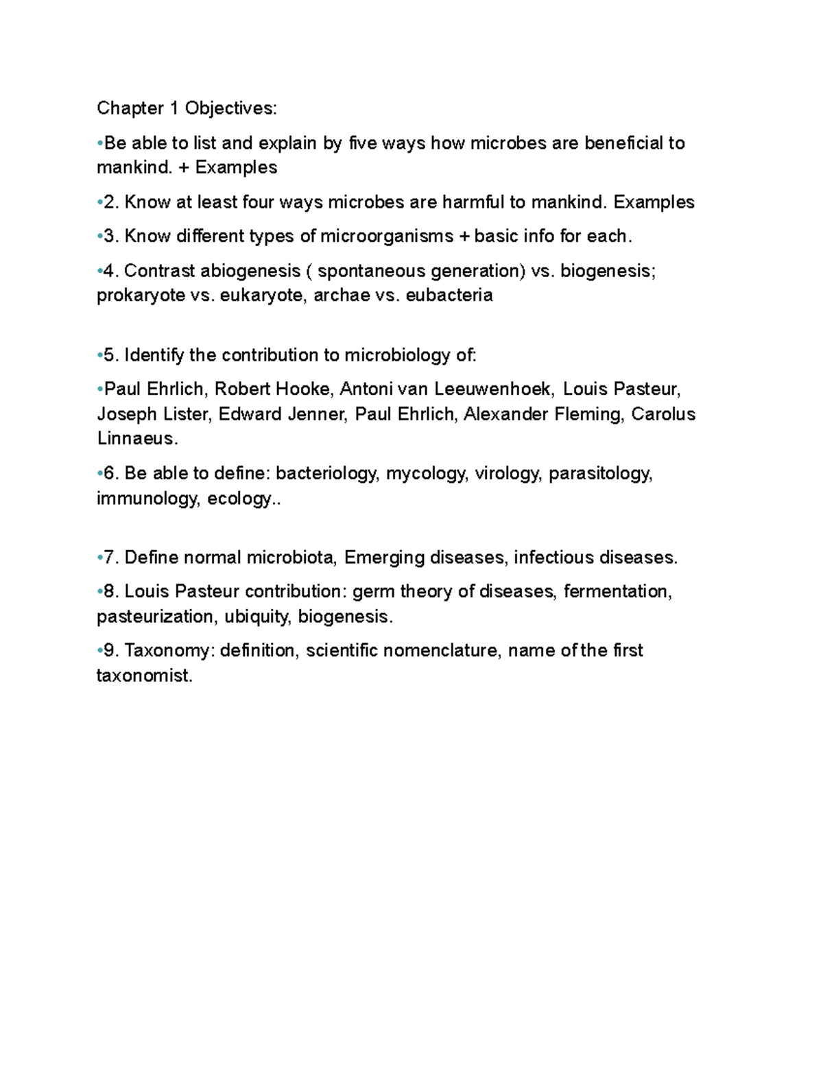 Mico Bio Objectives - Chapter 1 Objectives: mankind. + ExamplesBe able to list and explain by ...