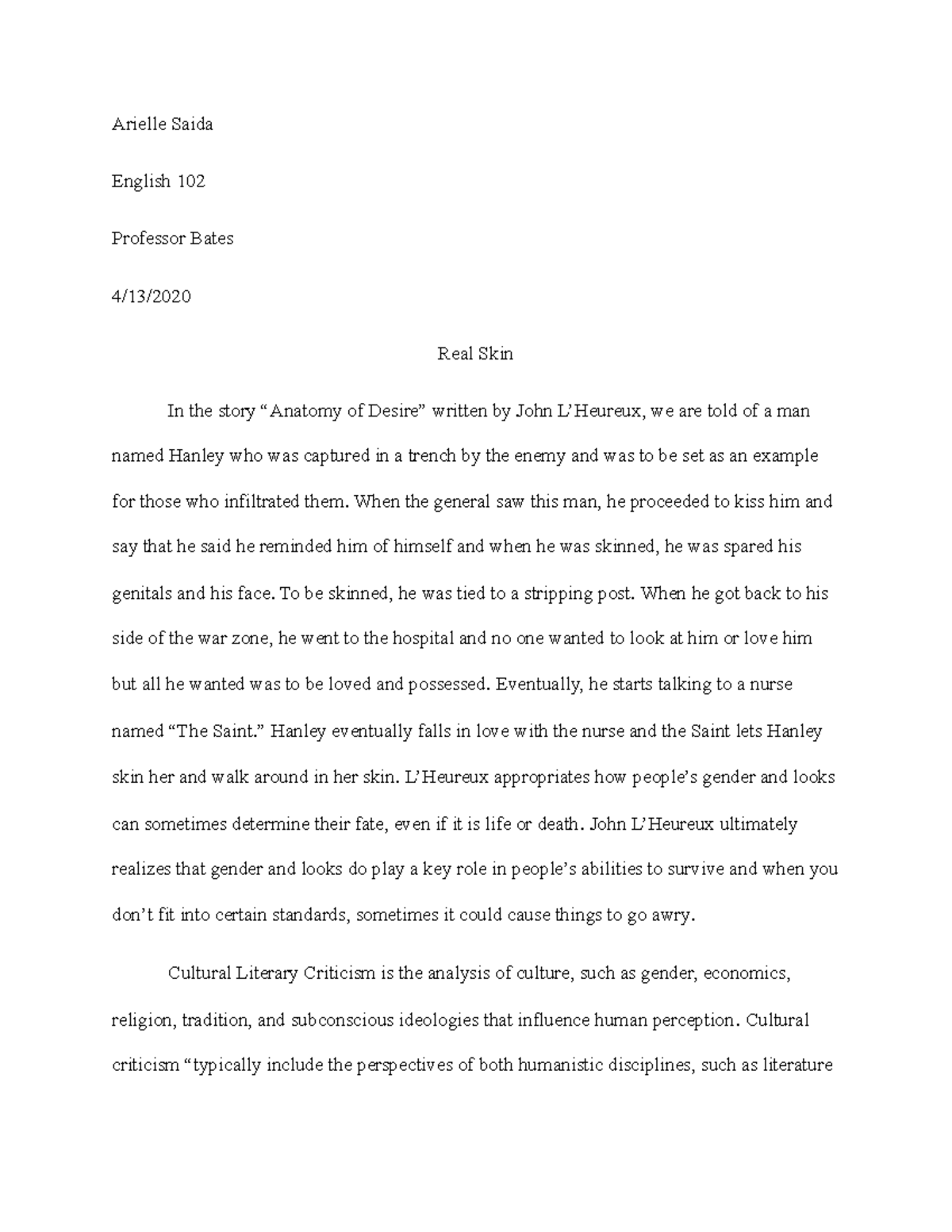 English Midterm Essay - Arielle Saida English 102 Professor Bates 4/13 ...