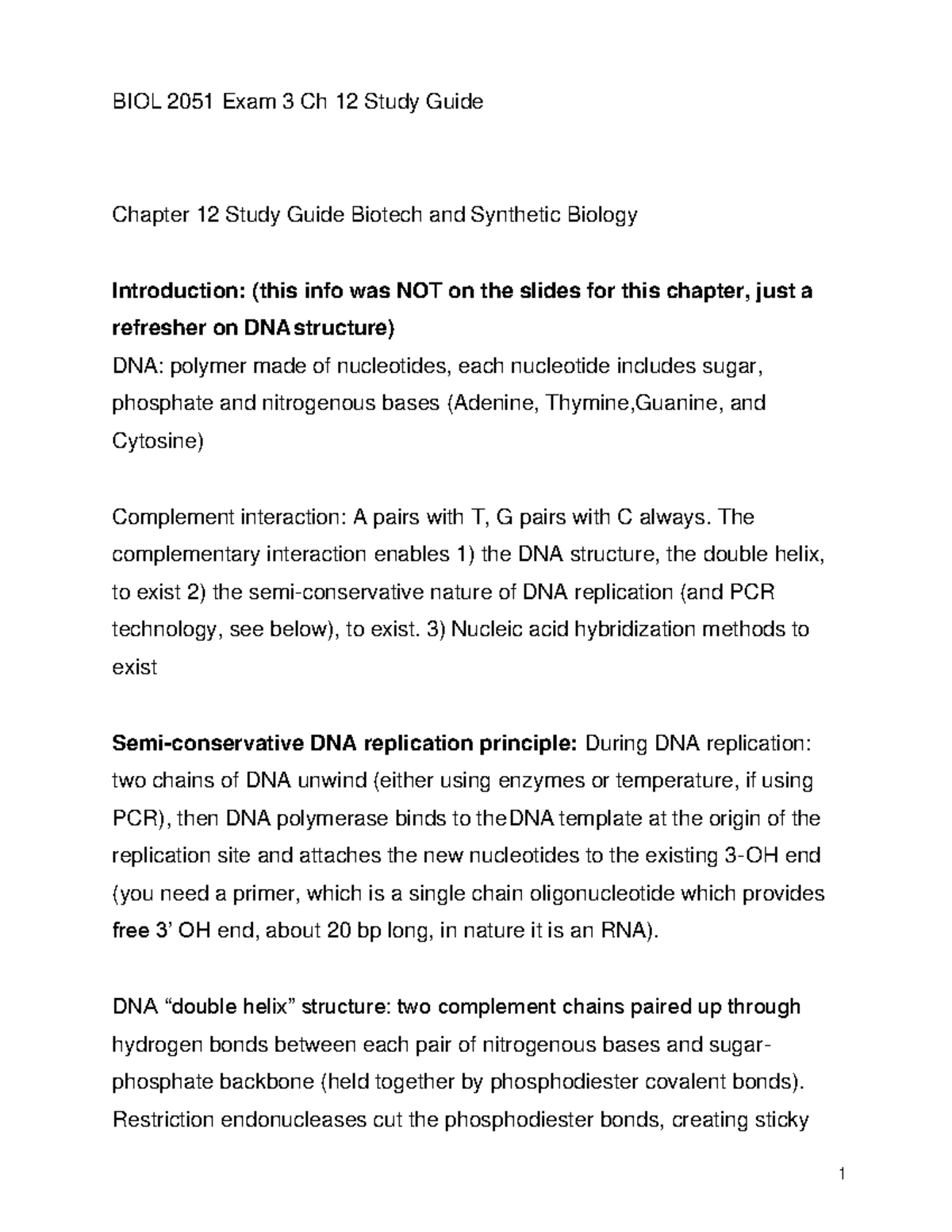 BIOL 2051 Exam 3 Ch 12 Biotechnology Study Guide - BIOL 2051 Exam 3 Ch ...