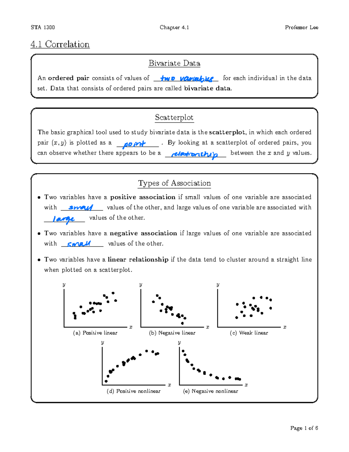 4.1 Handout - Biostatistics- Professor Lee - 4 Correlation Bivariate ...