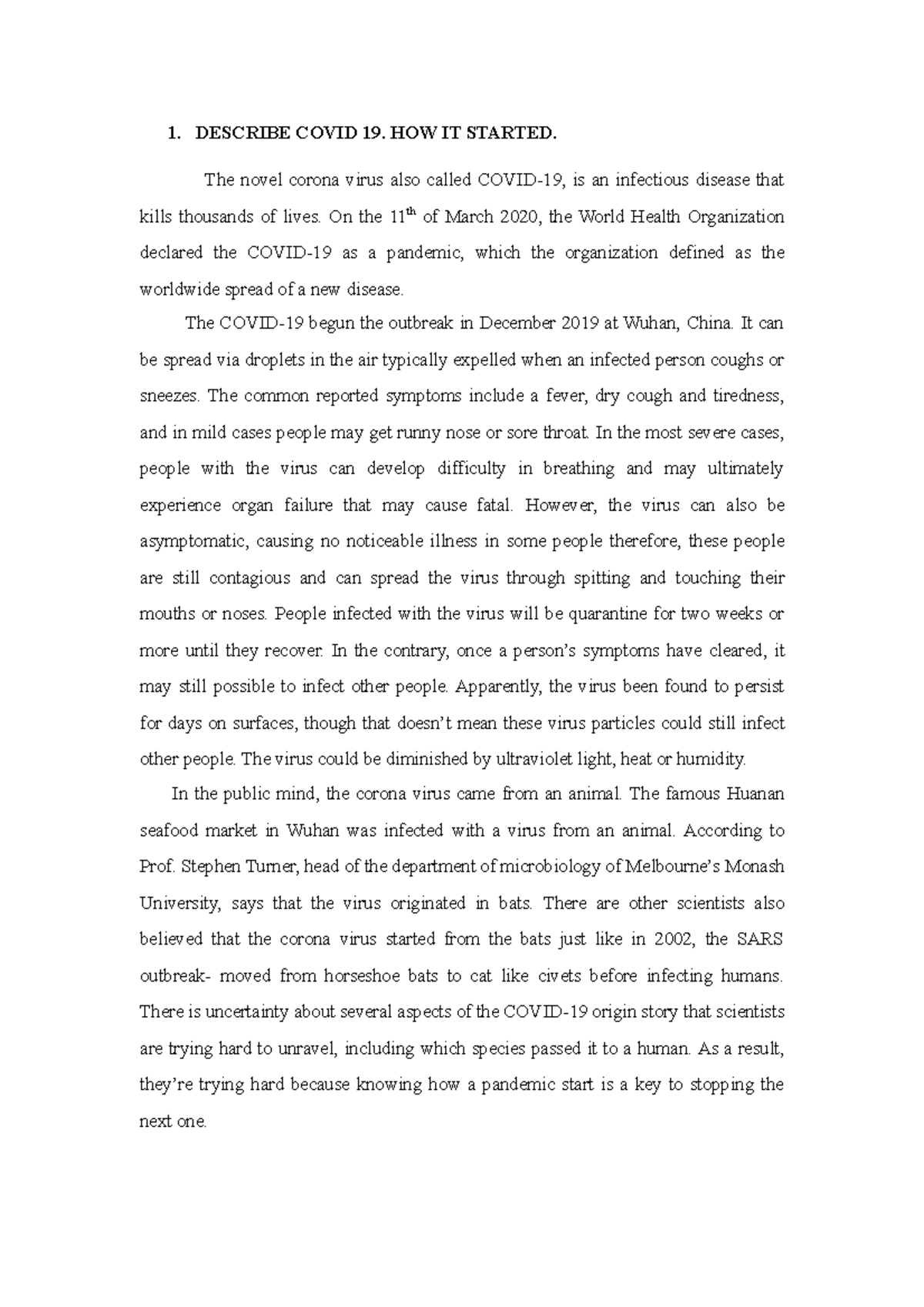 How Covid-19 Started - Pandemic era - 1. DESCRIBE COVID 19. HOW IT ...