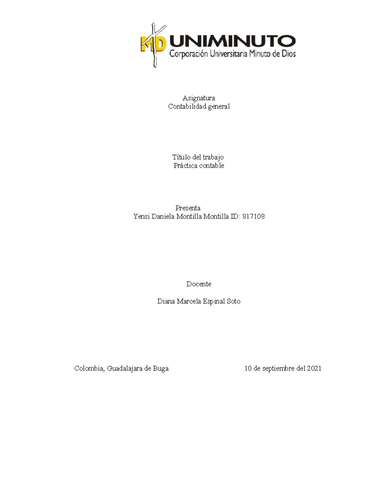 Taller práctica contable - Yensi Daniela Montilla - Asignatura ...