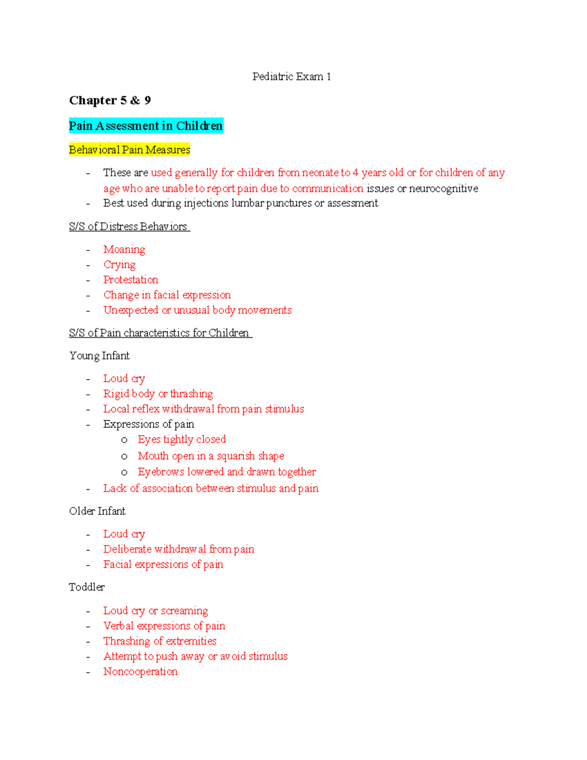 Ped Exam 1 Part 2 - First two exams of pediatric notes comes from ATI ...