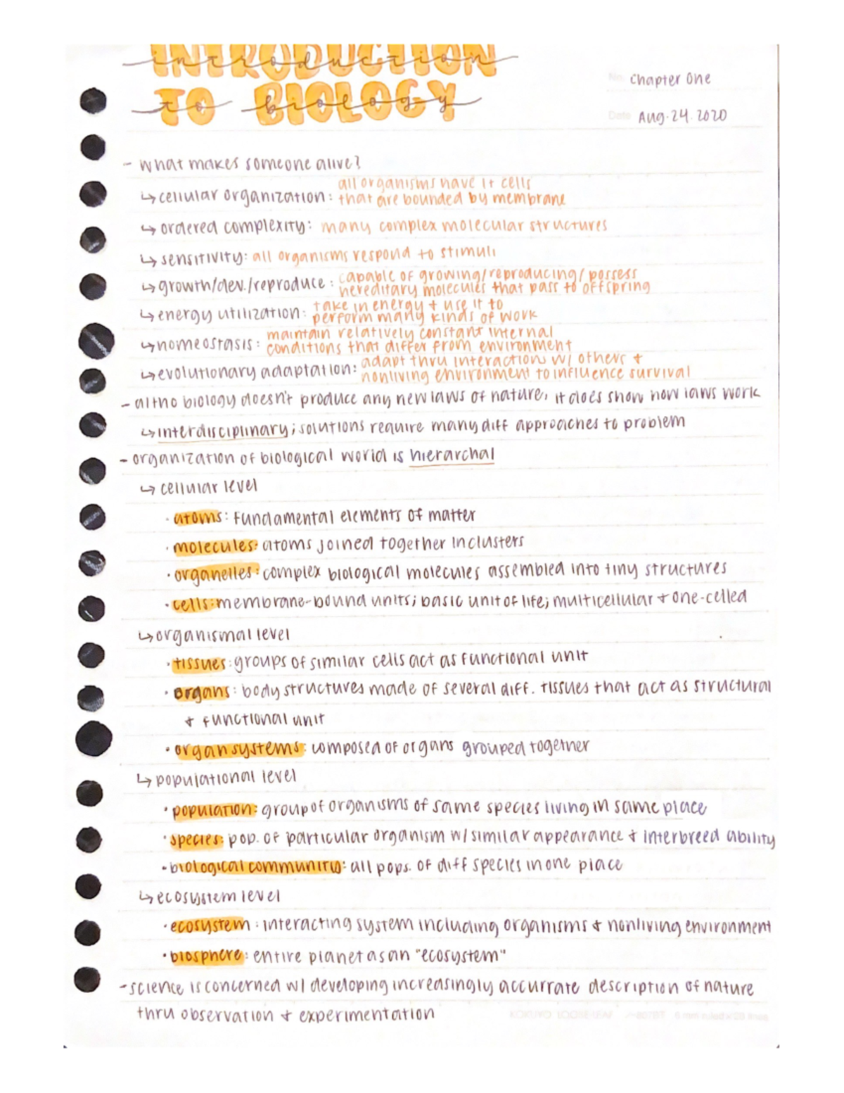 Intro to biology - Lecture notes from Dr. Warren's BIOL200 class - BIOL ...
