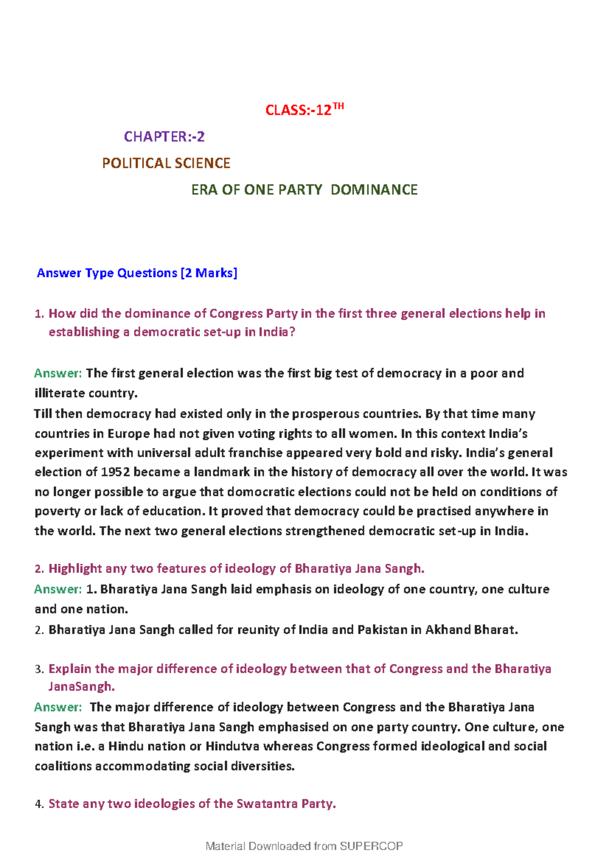 12TH, Political Science, Rivison Notes, 29 - CLASS:- 12 TH CHAPTER:- 2 ...