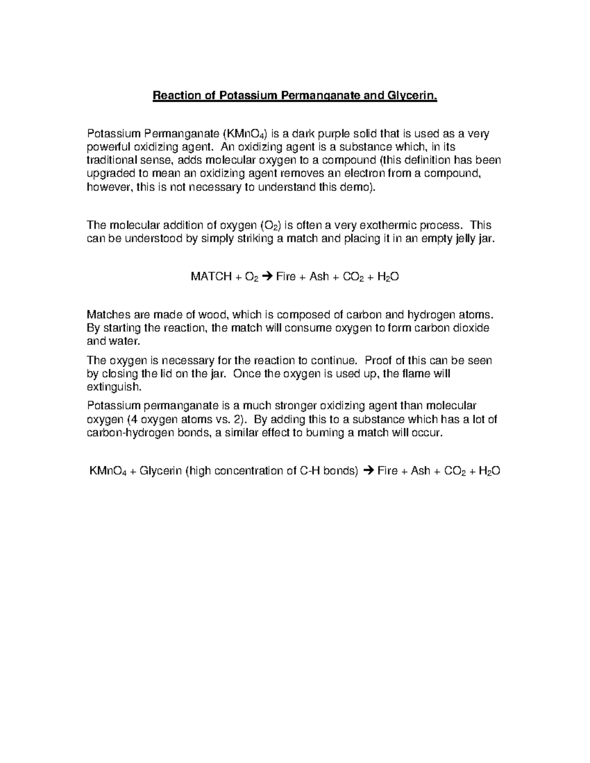 Reaction of Potassium Permanganate and Glycerin - Potassium ...