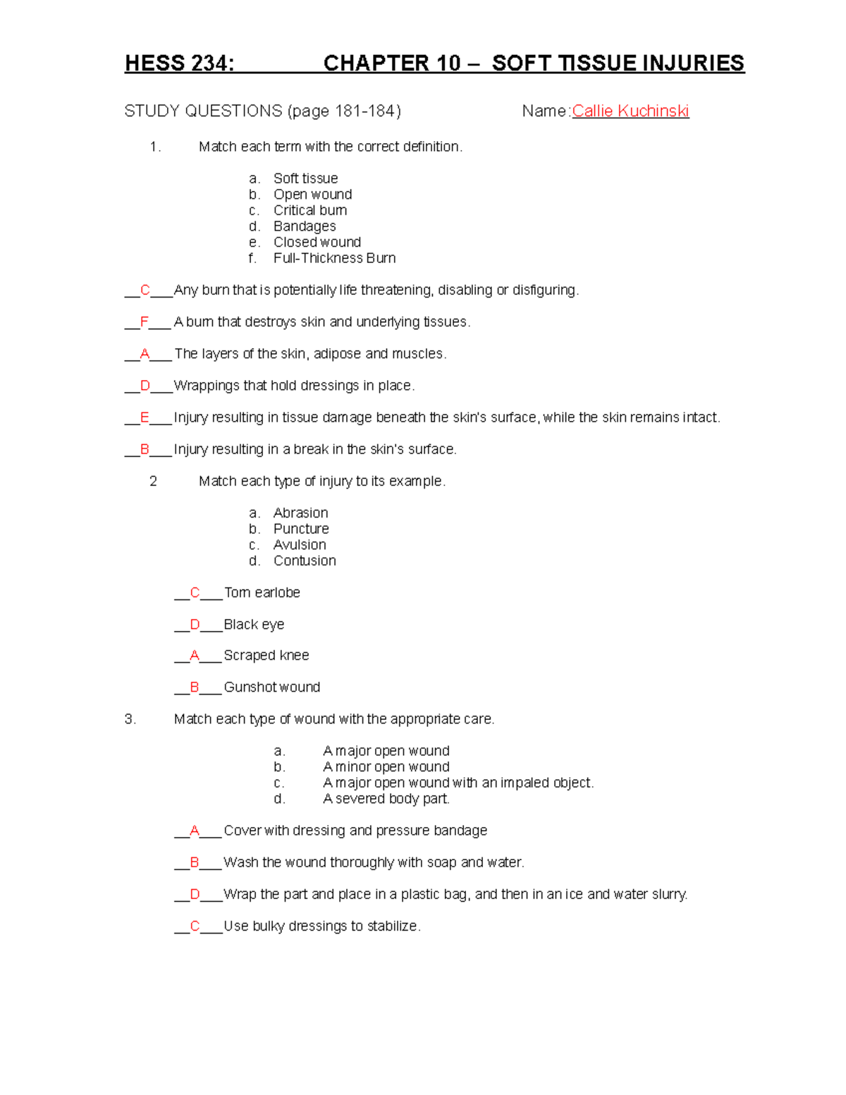 HESS 234 - Chapter 10 - Soft Tissue Injuries -Study Questions - HESS ...