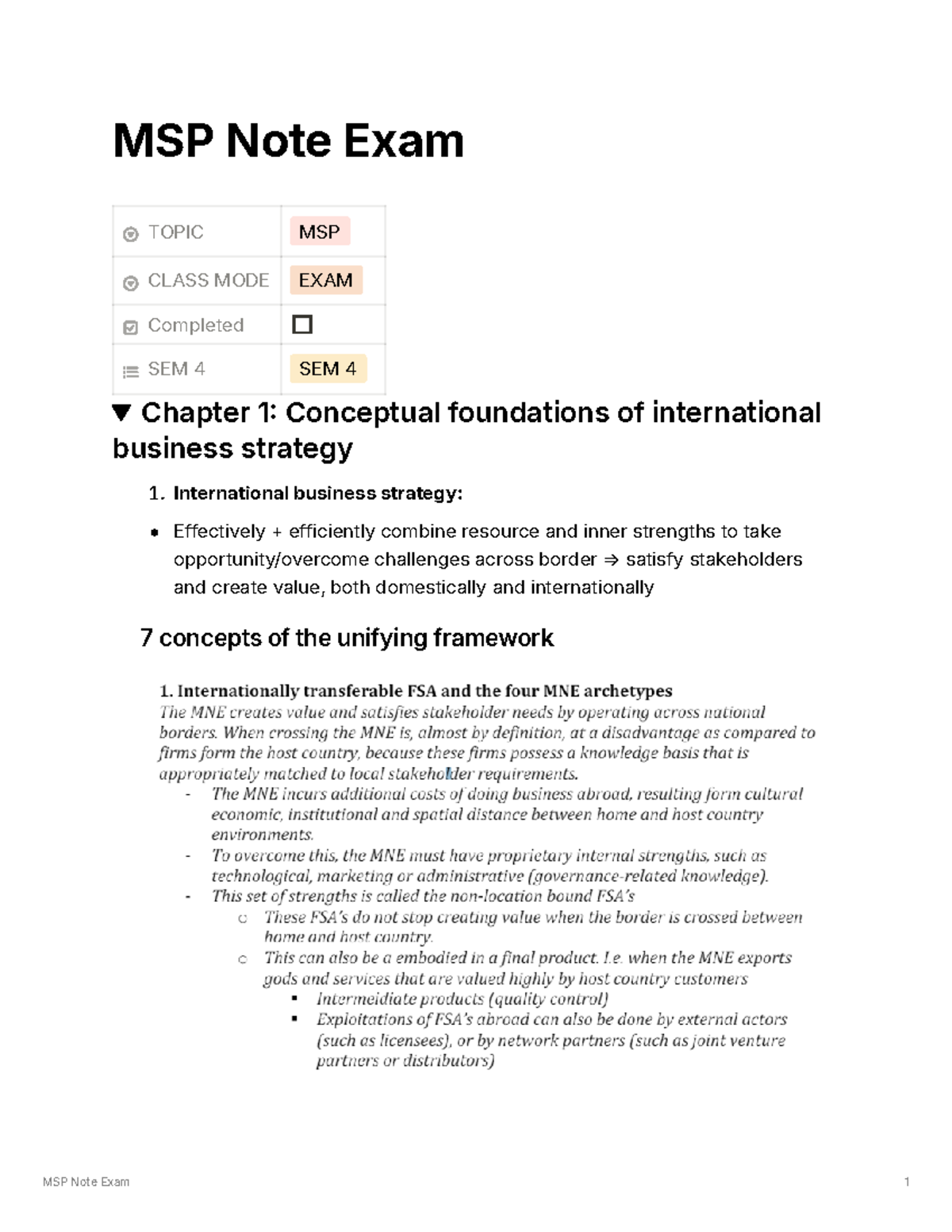 MSP Note Exam 2024 1-9 - MSP Note Exam TOPIC MSP CLASS MODE EXAM Completed SEM 4 SEM 4 Chapter 1 ...