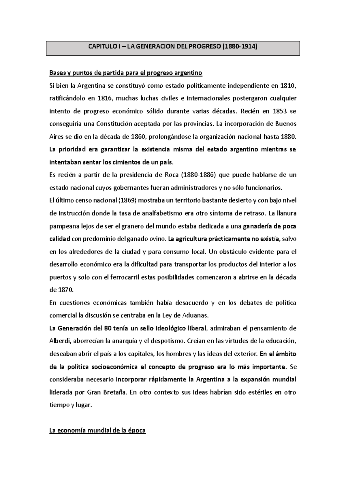 Resúmen - Resumen Historia Economica Argentina - CAPITULO I – LA ...