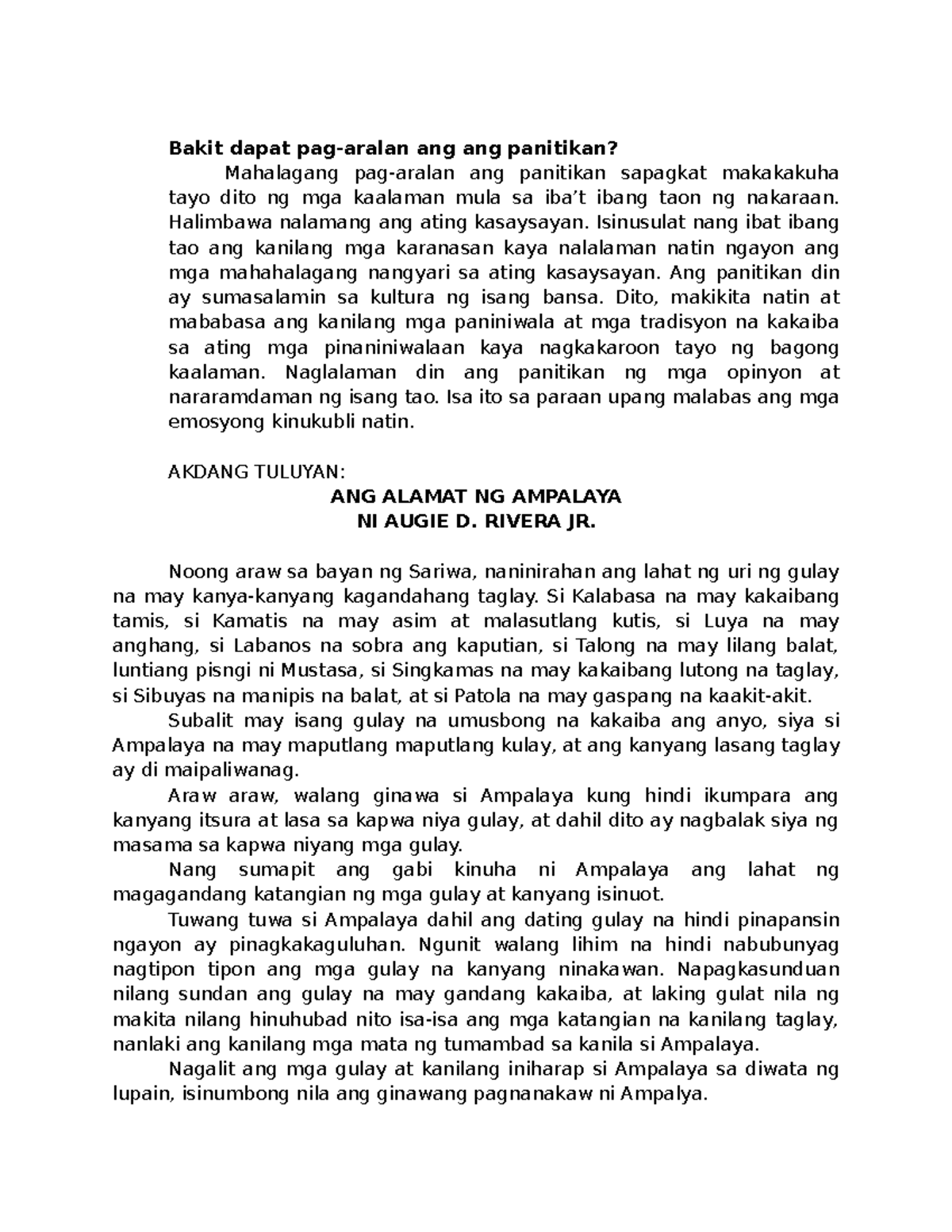 Unang gawain - Bakit dapat pag-aralan ang ang panitikan? Mahalagang pag-aralan ang panitikan ...