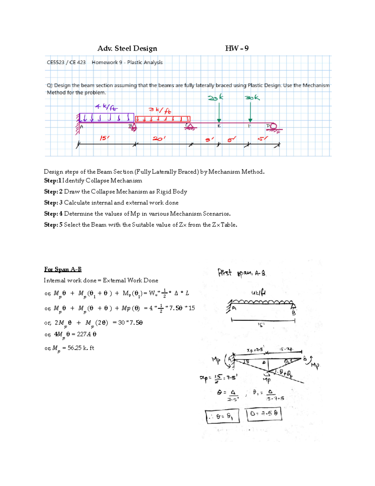 Plastic Analysis Steel HW - 9 - Adv. Steel Design HW - 9 Design steps ...