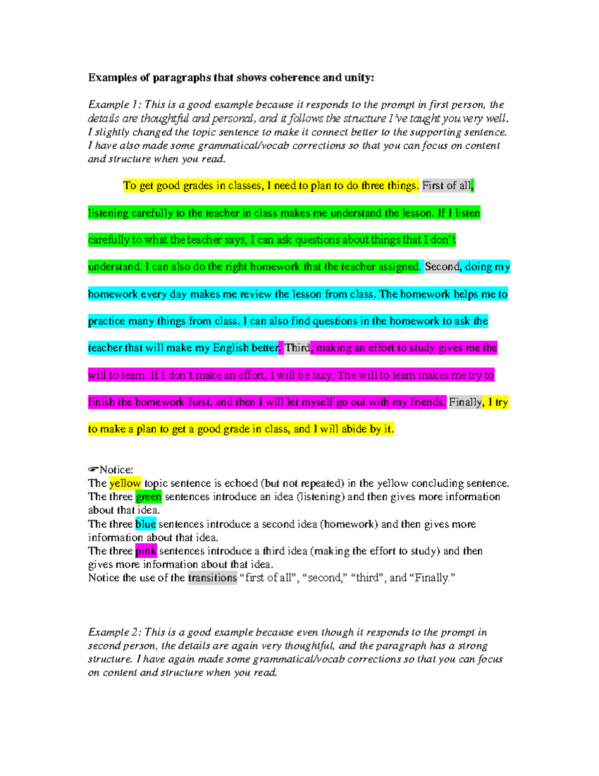 Coherence Examples - notes - Examples of paragraphs that shows ...