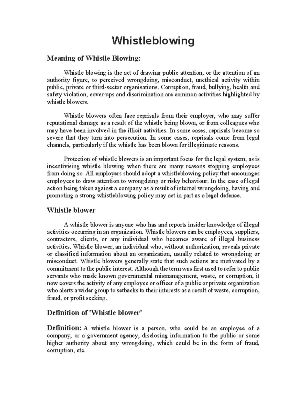 Whistle Blowing - ACHA H - Whistleblowing Meaning of Whistle Blowing ...