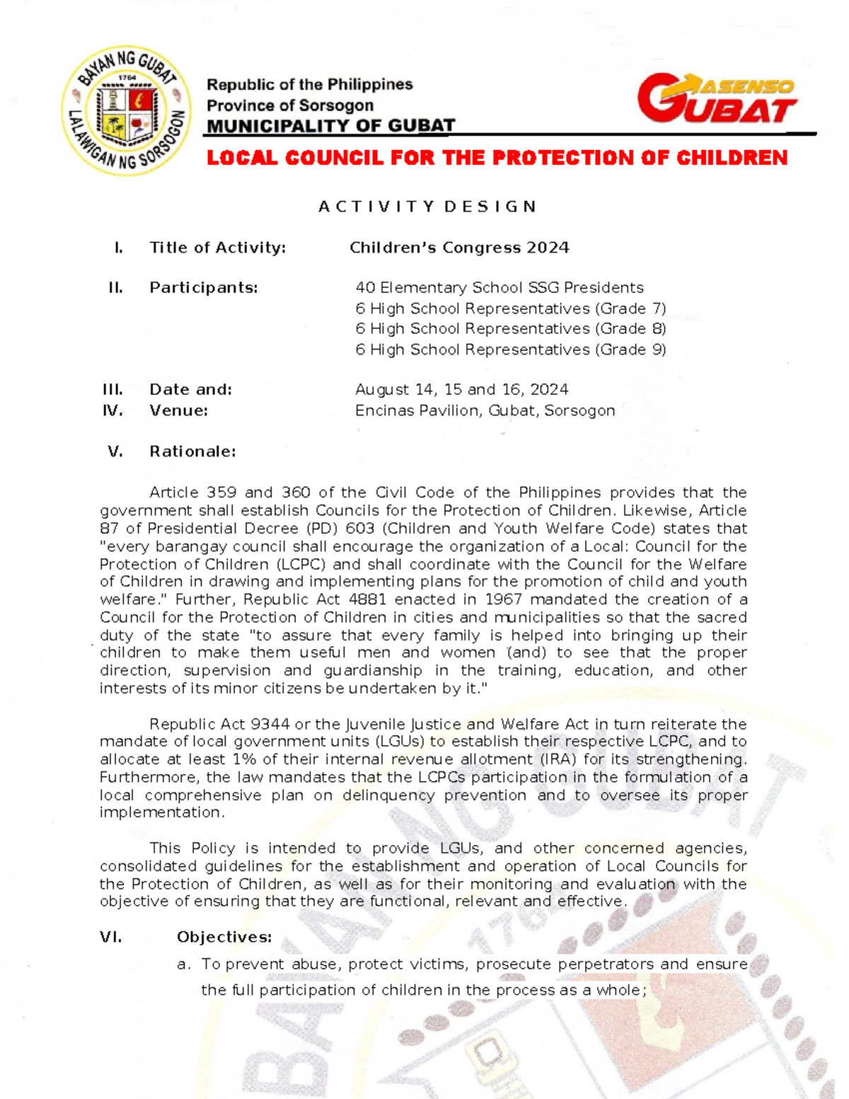 Children's Congress - Activity Design - A C T I V I T Y D E S I G N I ...