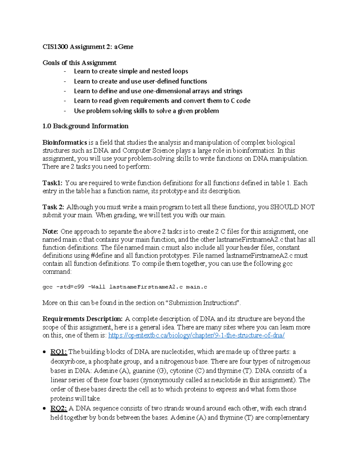 A2 - assignment 2 - CIS1300 Assignment 2: aGene Goals of this Assignment - Learn to create ...