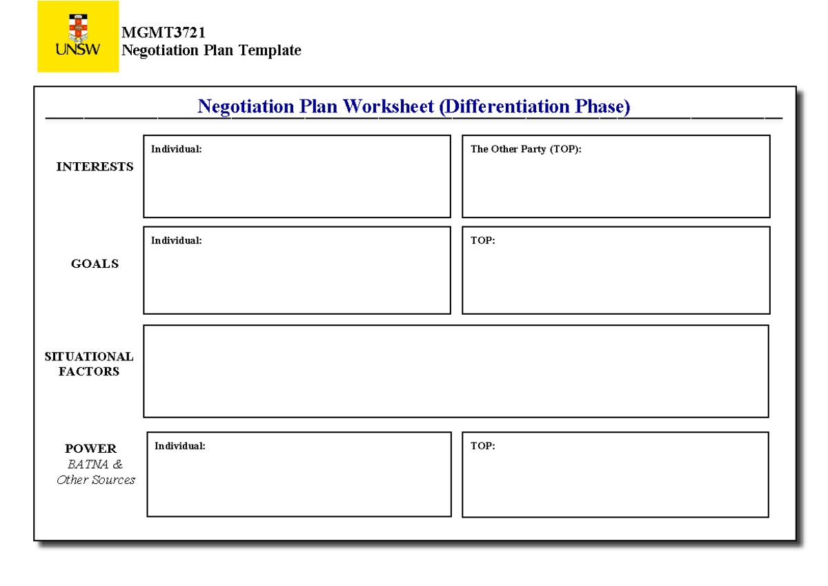 Negotiaiton Plan Template - Worksheet Explanation (T3 2024) - MGMT ...