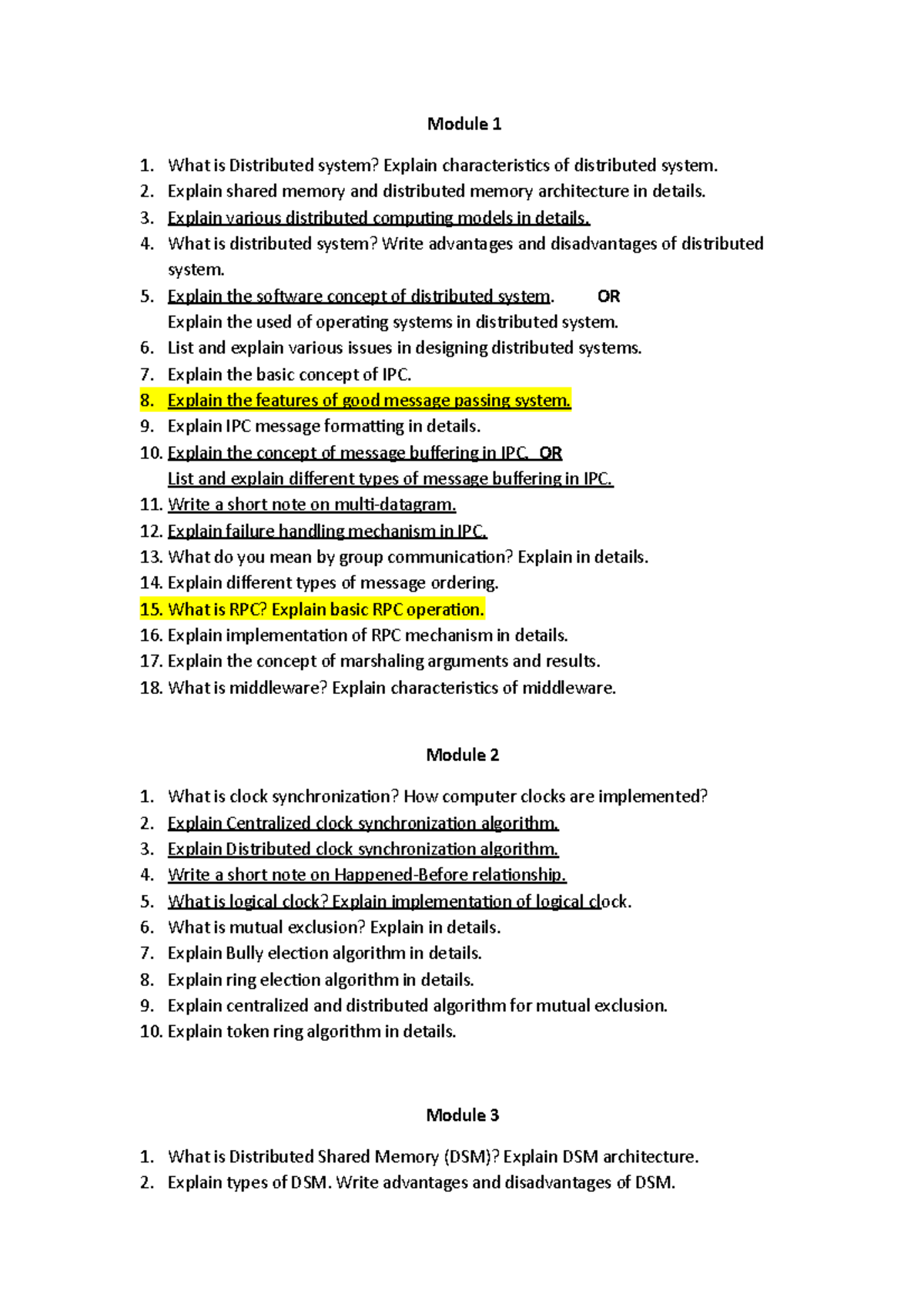 Question Bank - nice - Module 1 What is Distributed system? Explain ...