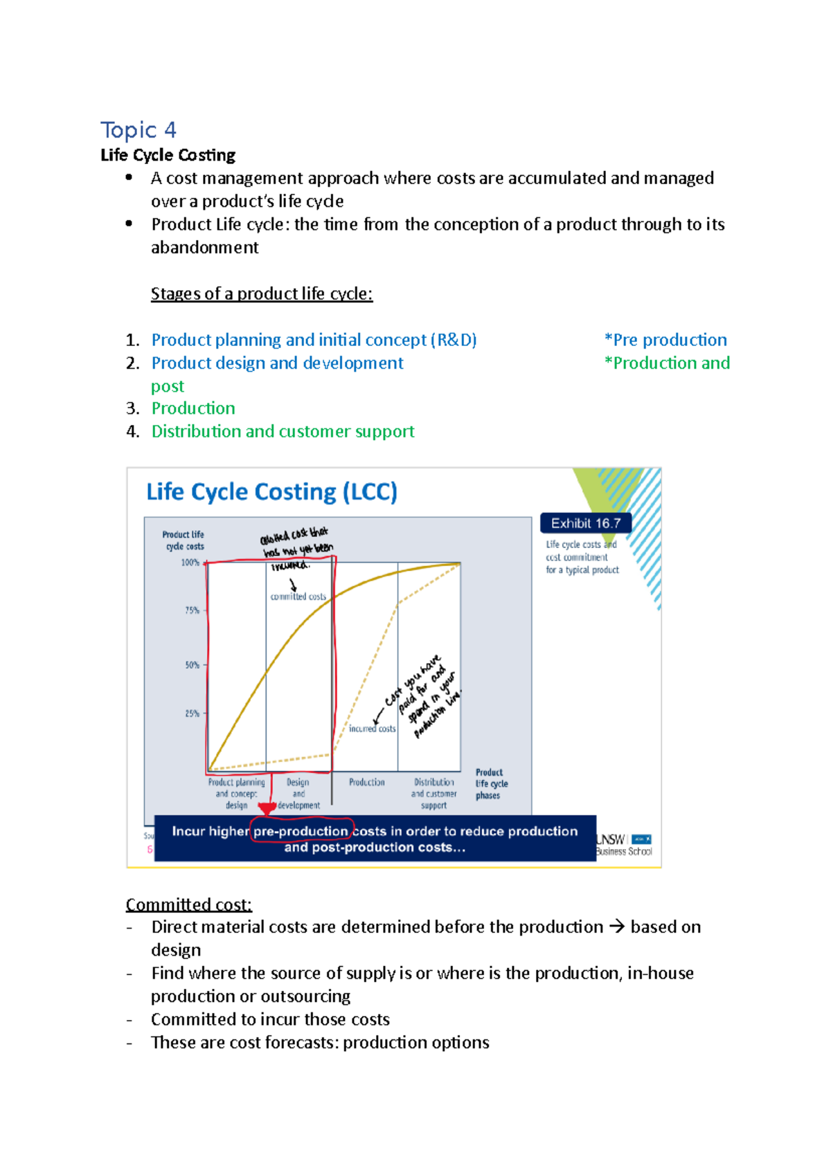 Topic 4 notes - Topic 4 Life Cycle Costing A cost management approach ...