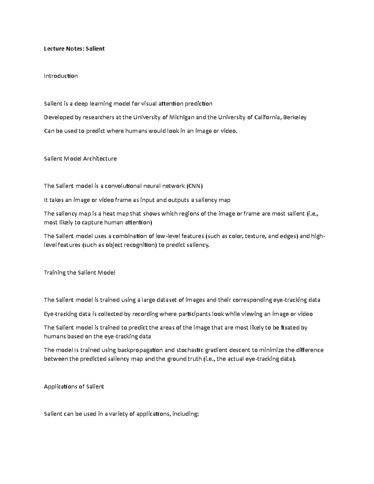 Lecture Notes: Salient - Lecture Notes: Salient Introduction Salient is ...