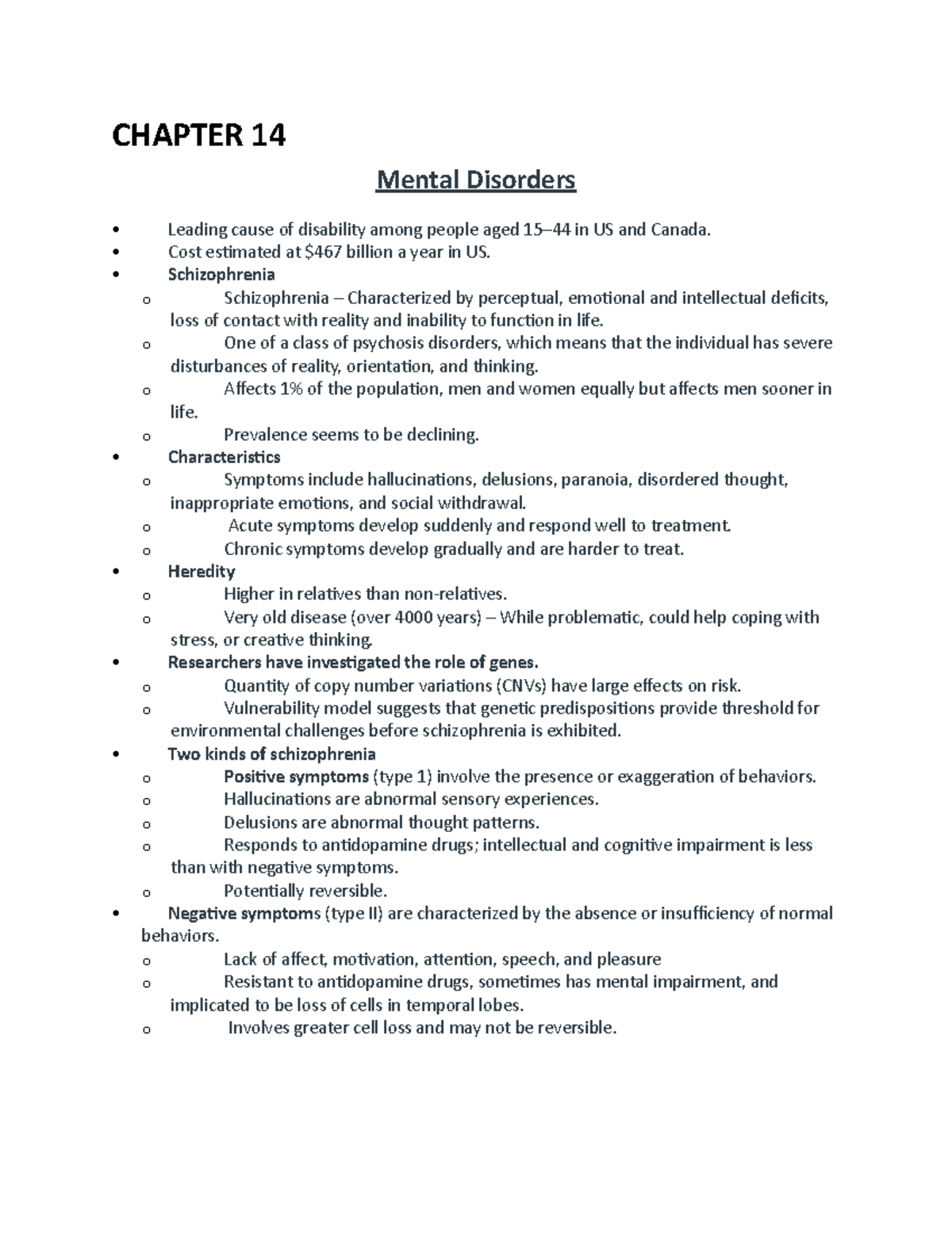 Chapter 14 - Lecture notes 14 - CHAPTER 14 Mental Disorders Leading ...