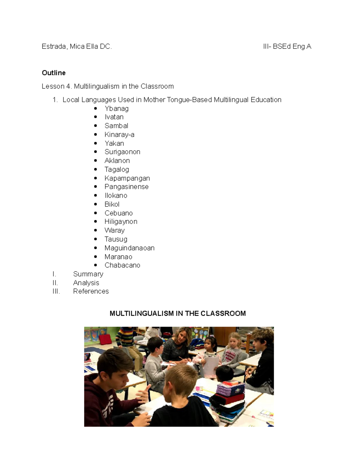 Lesson 4 Multilingualism in the Classroom - BSED English - PangSU - Studocu