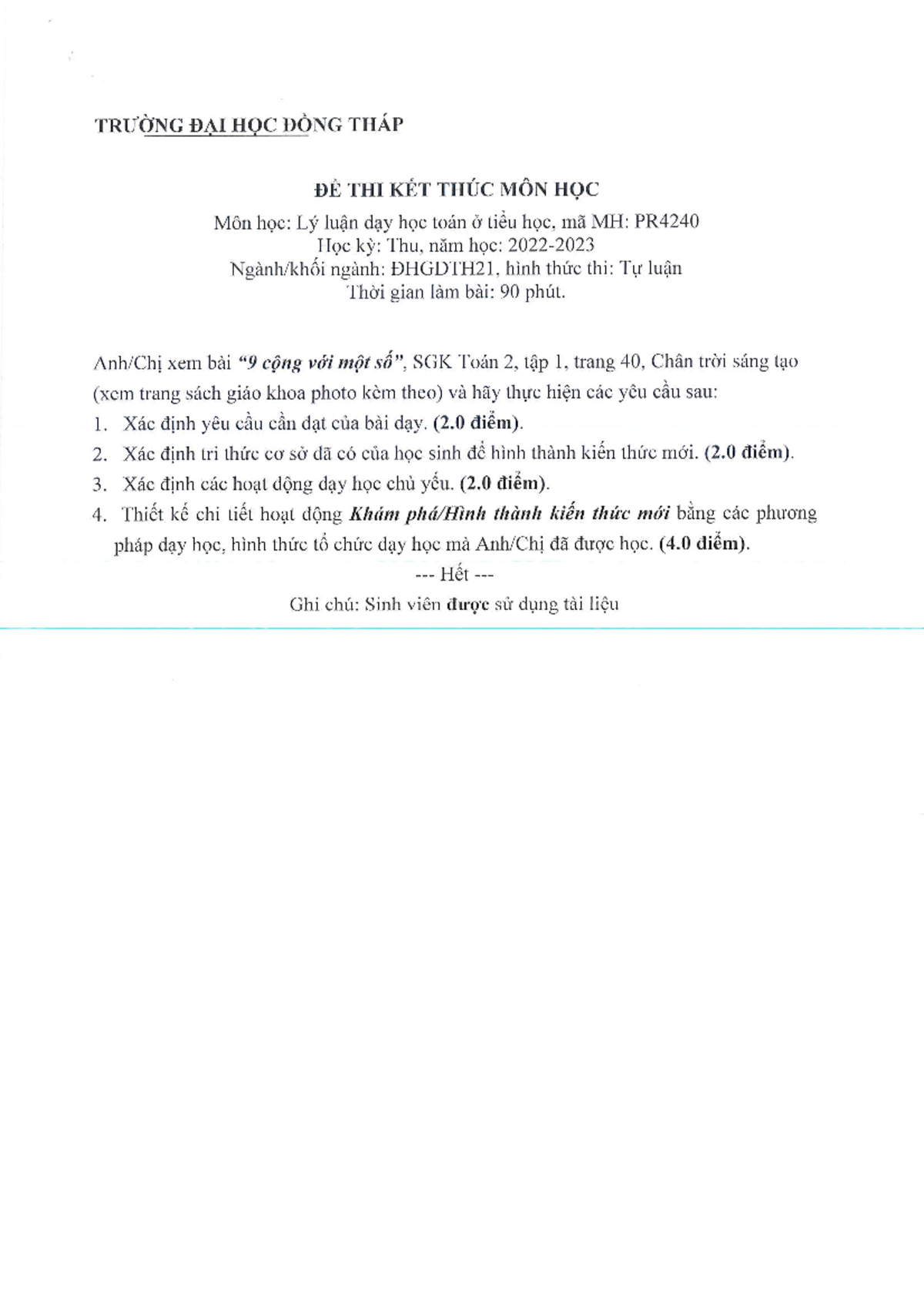 Tailieuxanh de thi ket thuc hoc phan hoc ki 2 mon ly luan day hoc toan o tieu hoc nam 2022 2023 ...