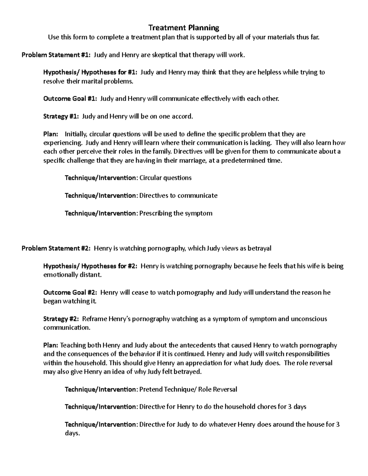 Judy Treatment Plan - Treatment Planning Use this form to complete a ...