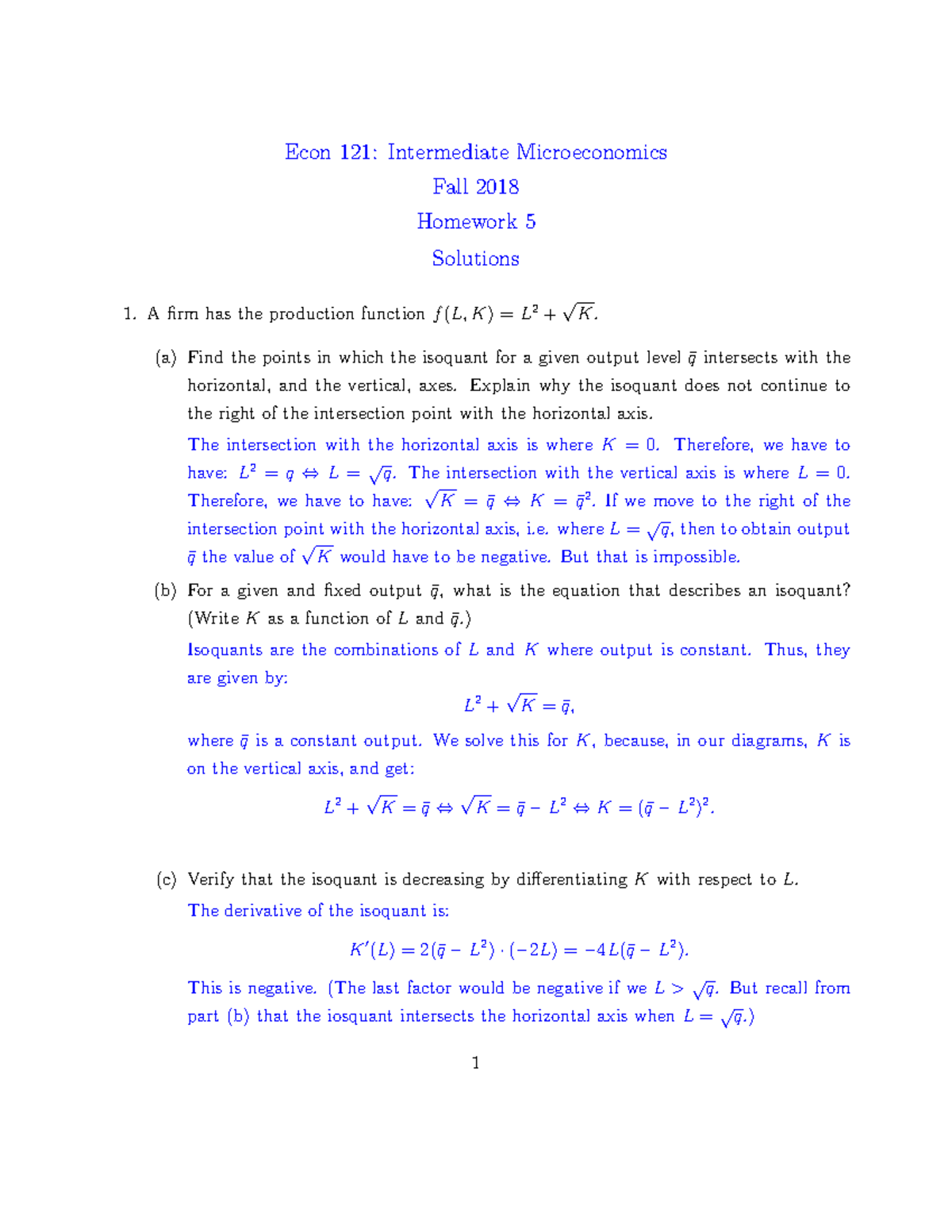 Homework Problems 5Answers - Econ 121: Intermediate Microeconomics Fall ...