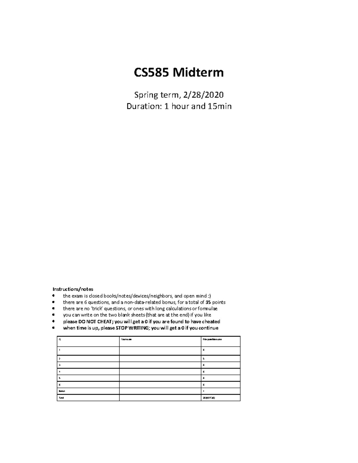 2020 S midexam - midterm exam - CSCI585 - USC - Studocu