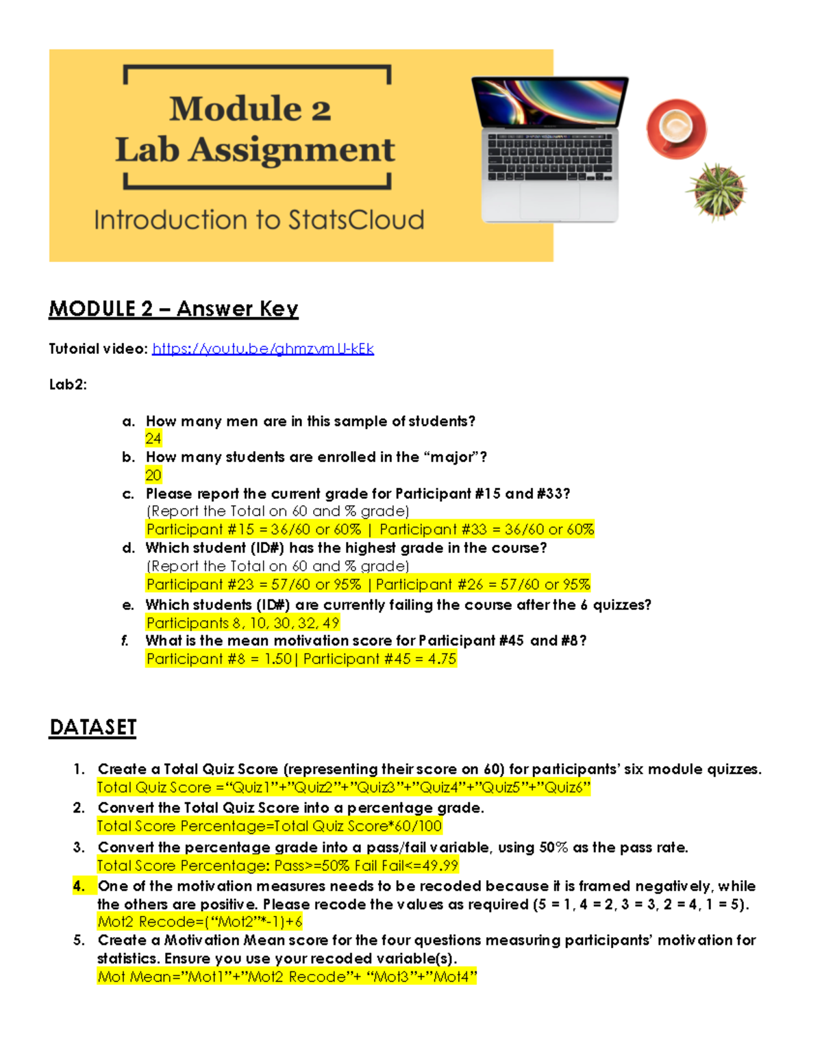 Module 2 (Lab Assignment) - Answer Key - MODULE 2 – Answer Key Tutorial ...