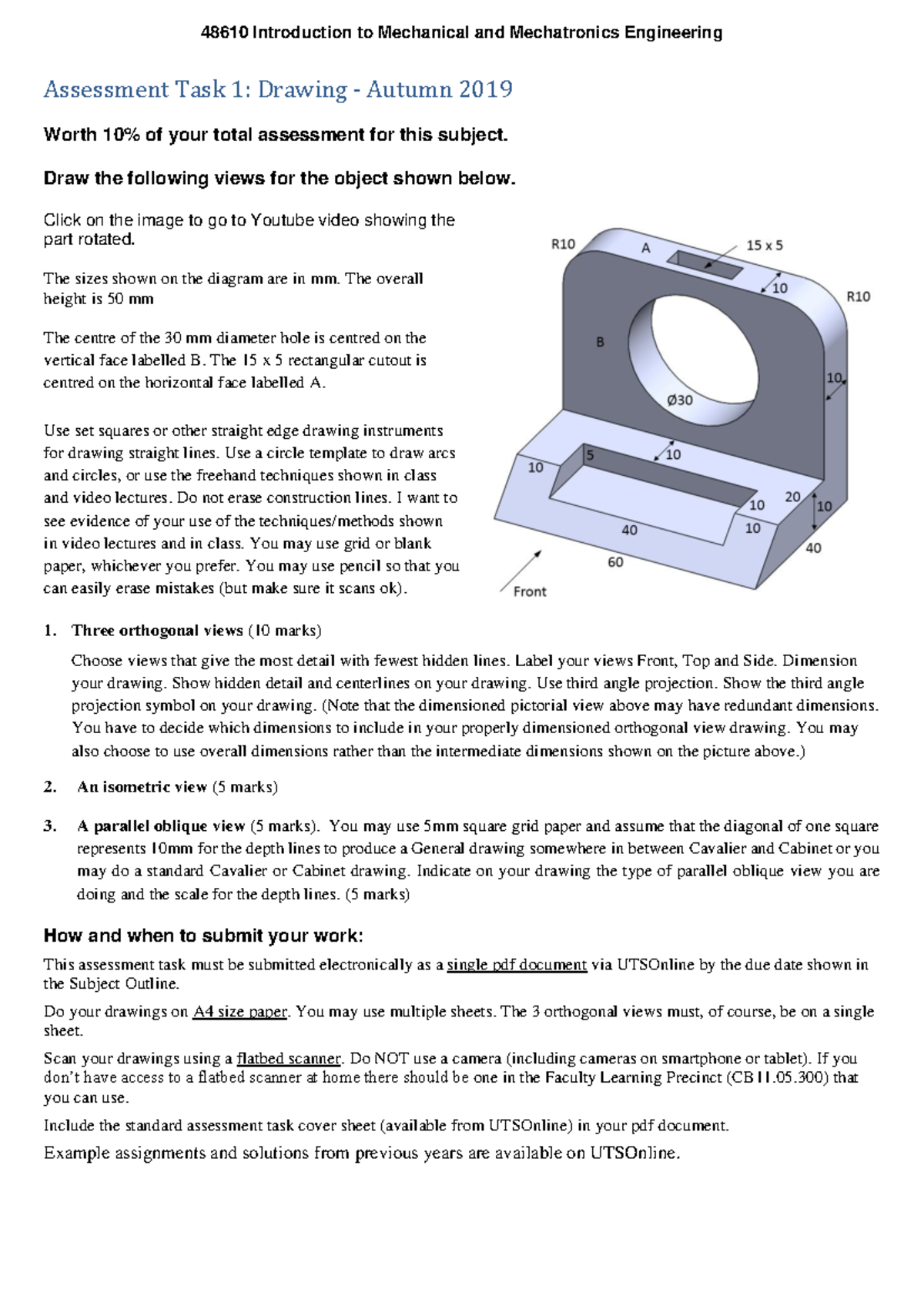 Drawing assessment task A 19 - 48610 Introduction to Mechanical and ...