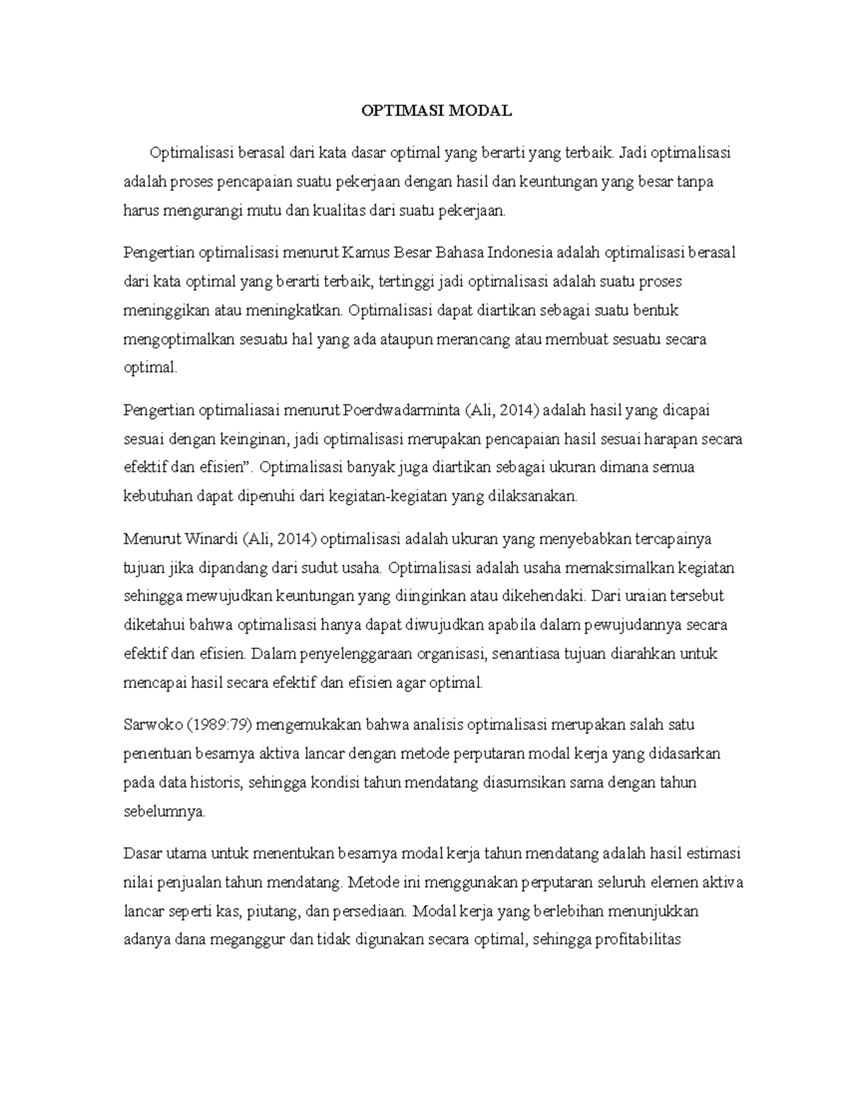 Optimasi Modal - OPTIMASI MODAL Optimalisasi berasal dari kata dasar ...