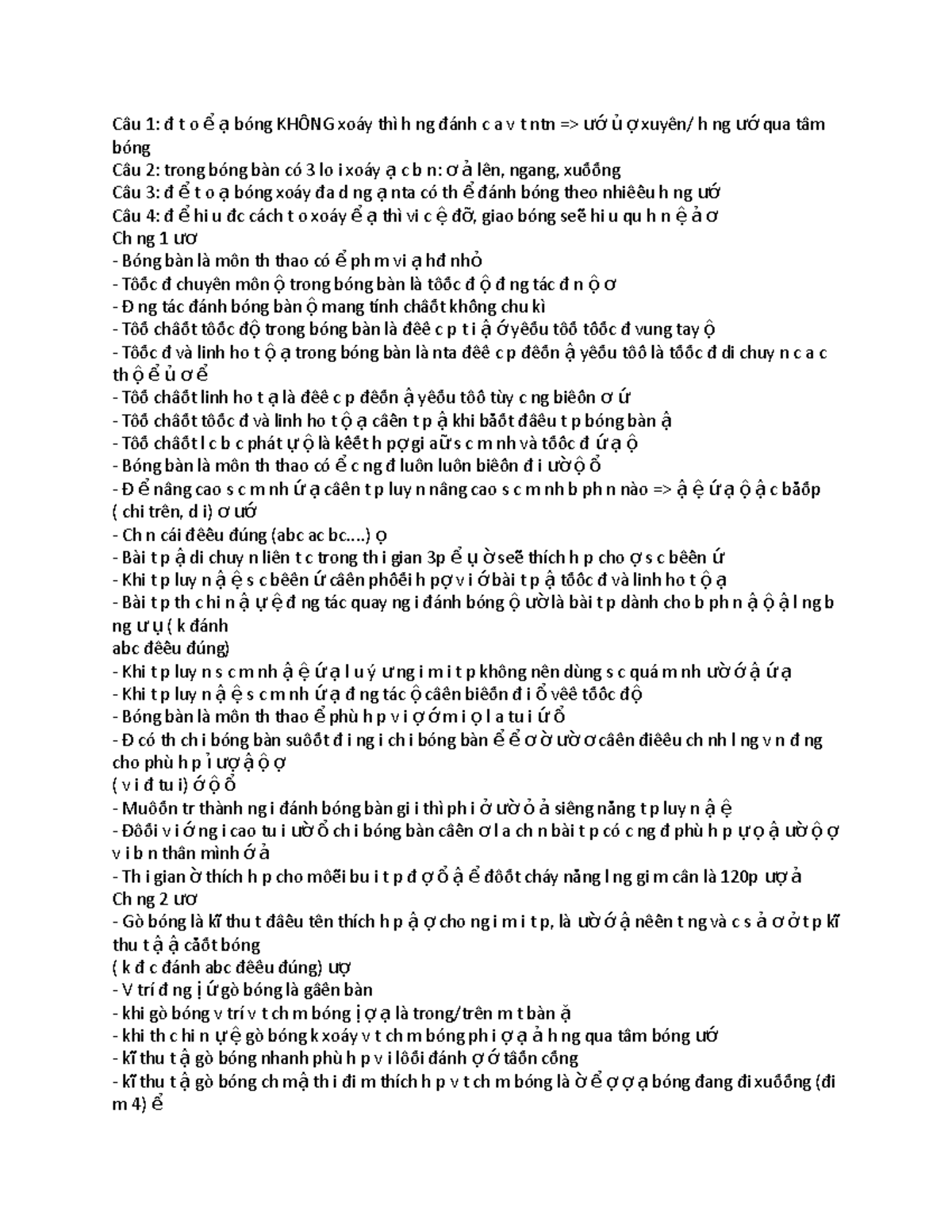 BB - .... - Câu 1: đ t o ể ạ bóng KHÔNG xoáy thì h ng đánh c a v t ntn => ướ ủ ợ xuyên/ h ng ...
