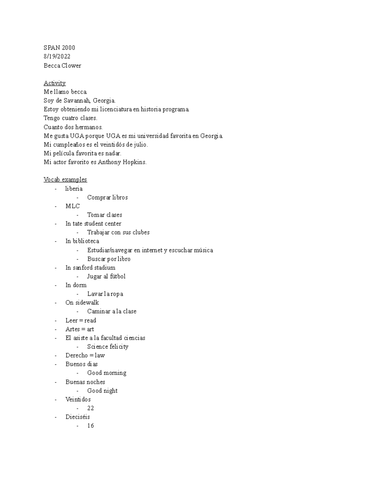 SPAN- 8 19 22 - SPAN NOTES - SPAN 2000 8/19/ Becca Clower Activity Me ...