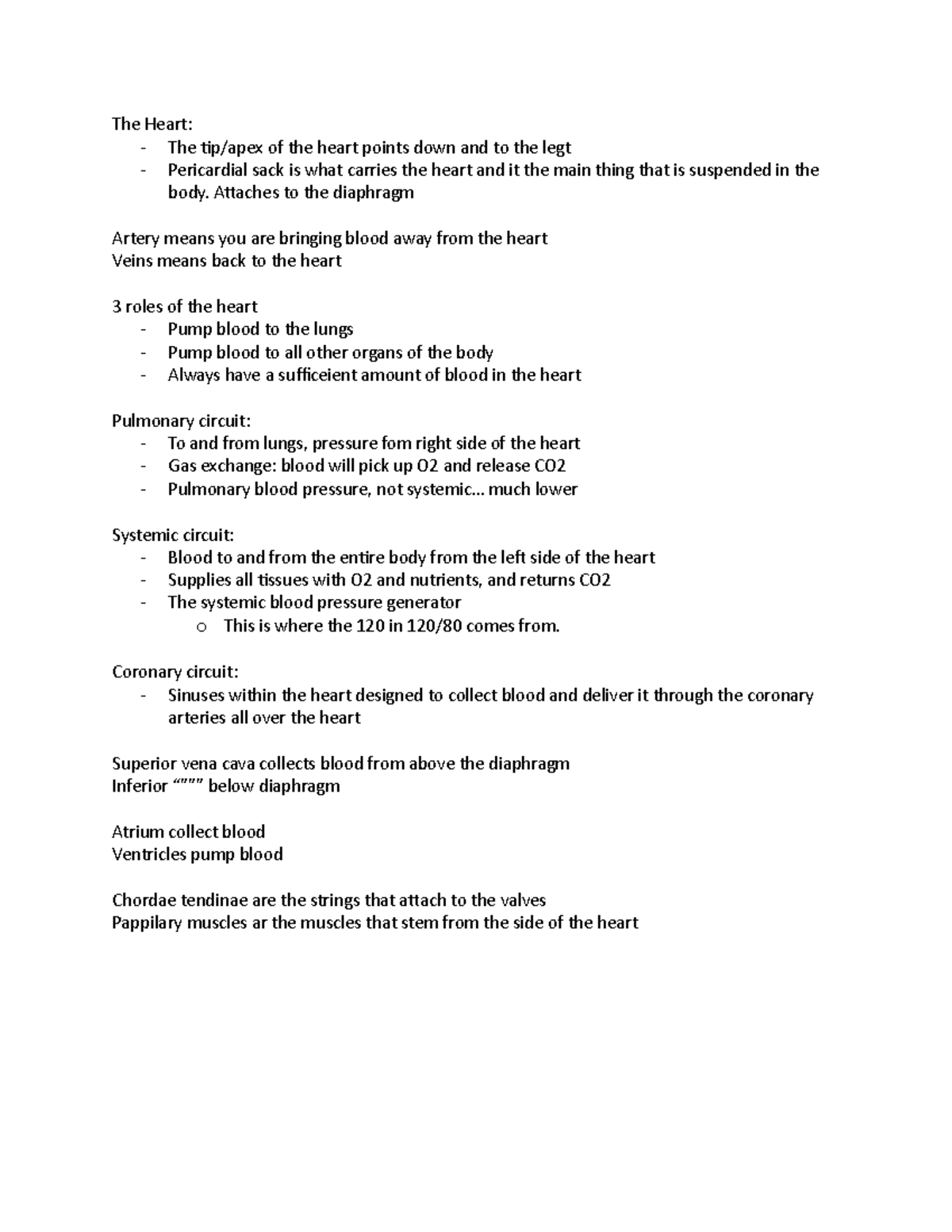 The Heart - Summary Systemic Approach to Functional Anatomy - The Heart ...