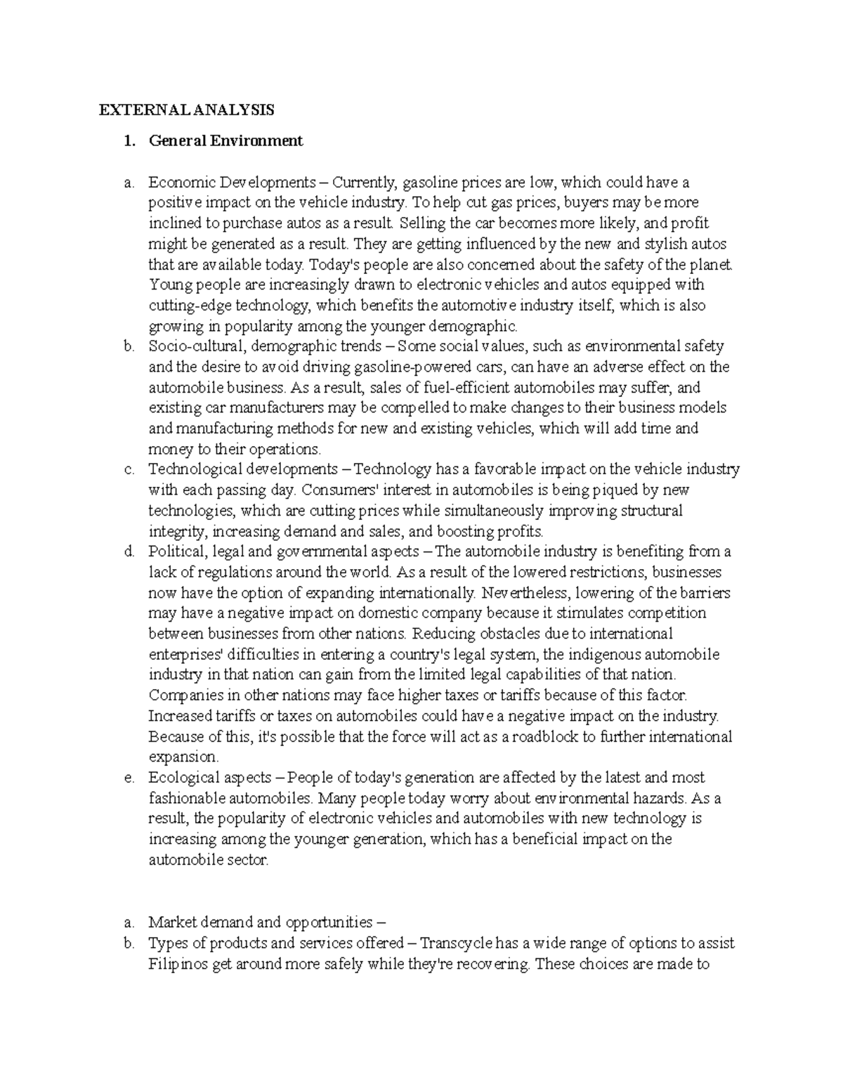 External Analysis. Business Administration - EXTERNAL ANALYSIS 1 ...