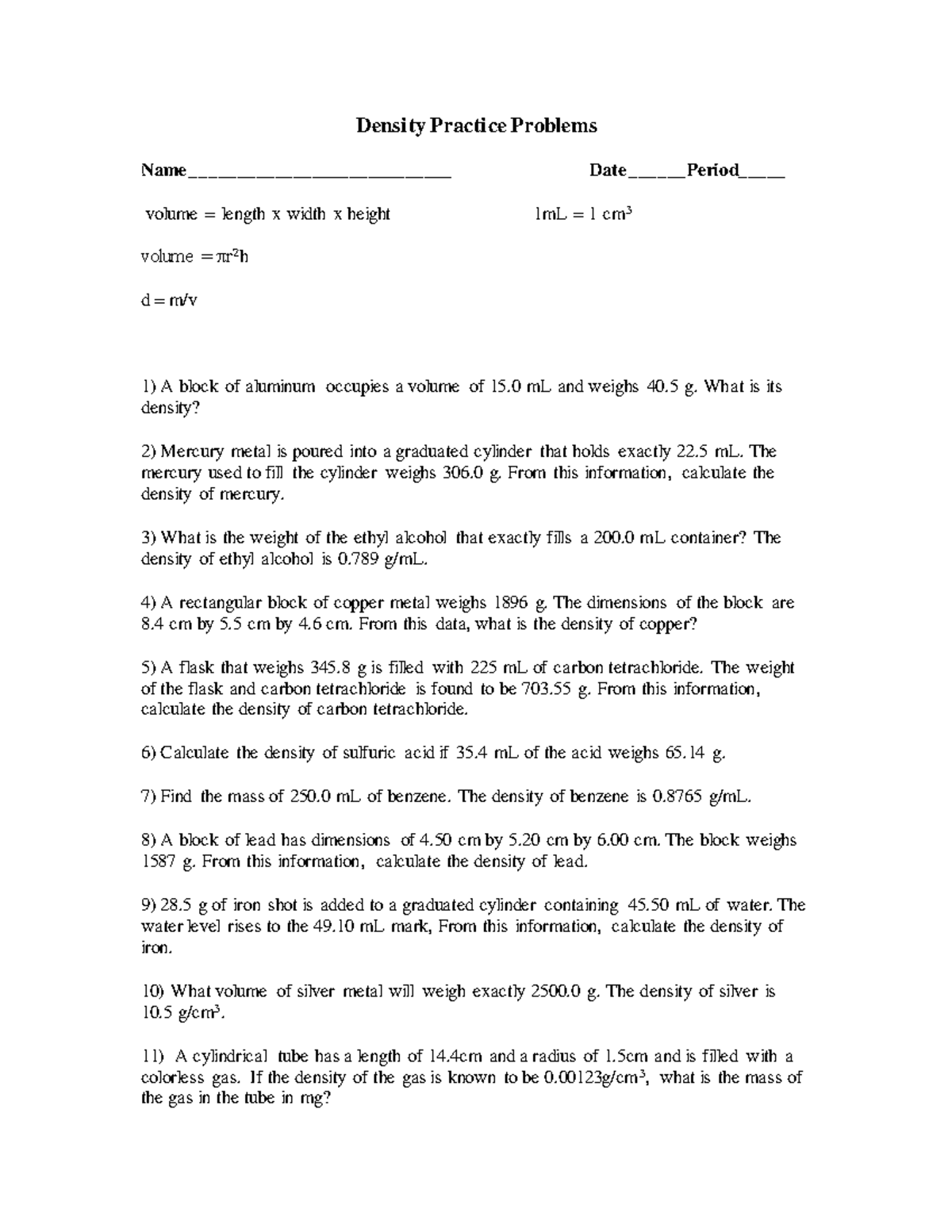 Density Practice Problems-2 - Density Practice Problems Name