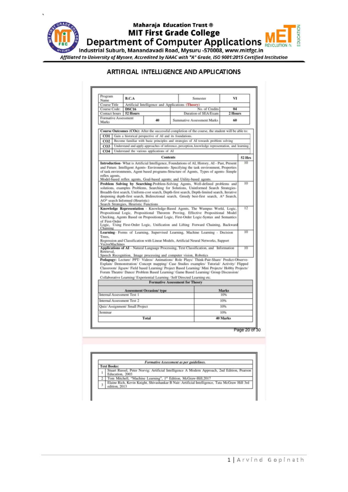 AI Notes Unit1 2 - ` ARTIFICIAL INTELLIGENCE AND APPLICATIONS ...