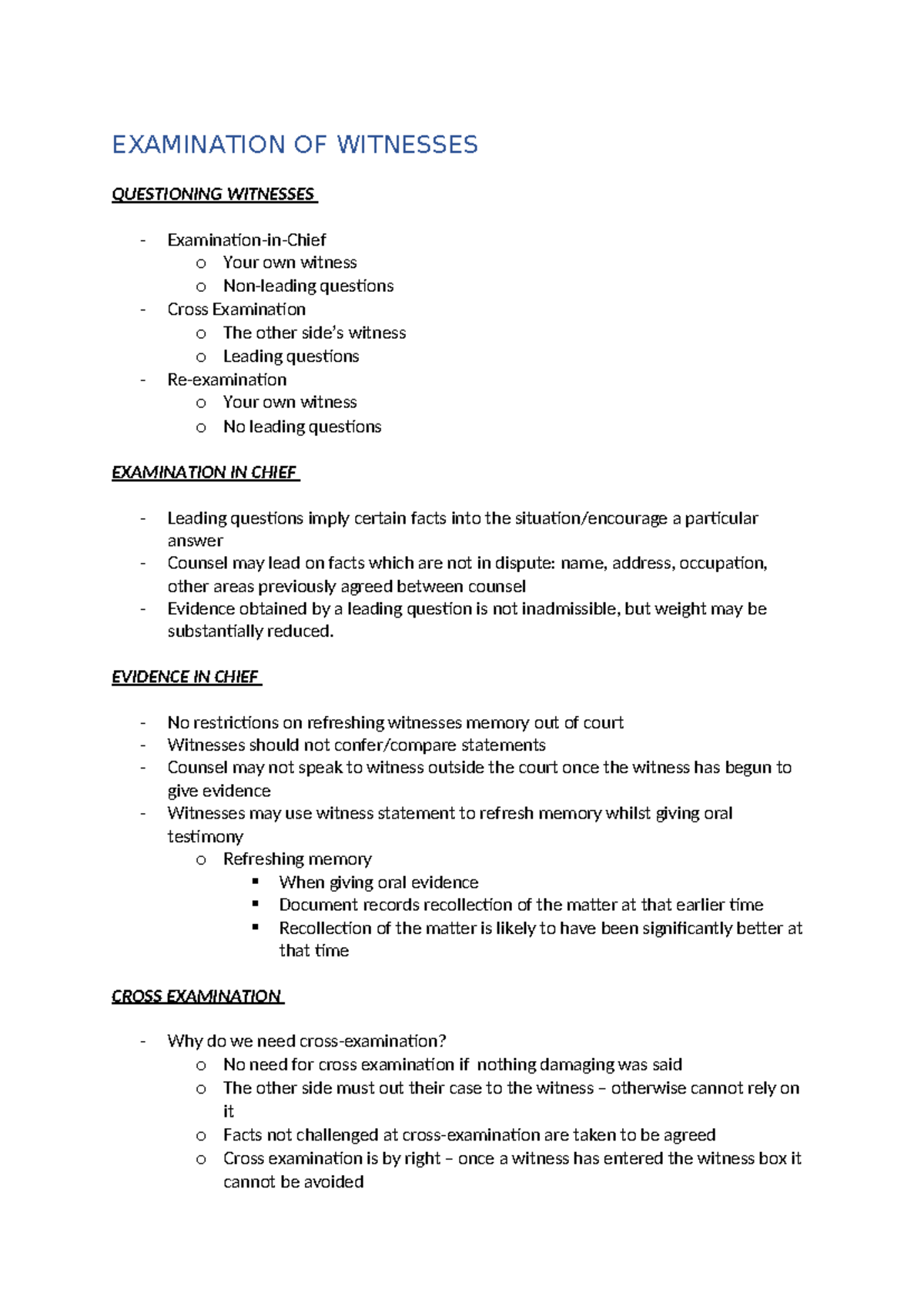 Examination OF Witnesses - EXAMINATION OF WITNESSES QUESTIONING ...