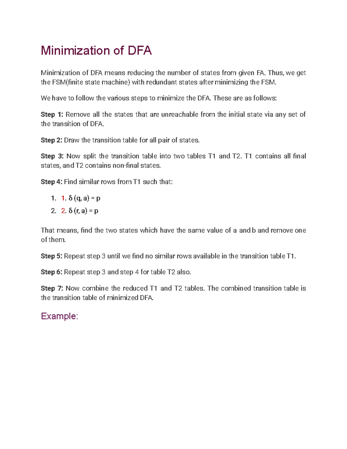 Question BANK – 1 (Part 10) - Minimization of DFA Minimization of DFA means reducing the number ...