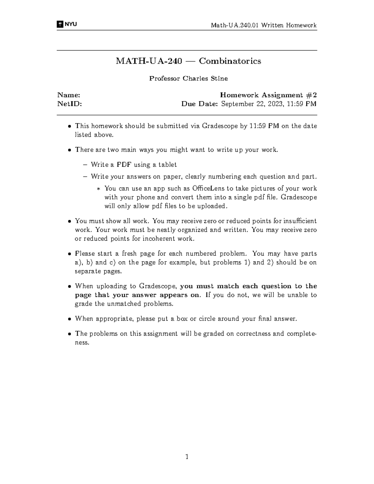 Combinatorics HW2 - edweewd - Math-UA.240 Written Homework MATH-UA-240 ...