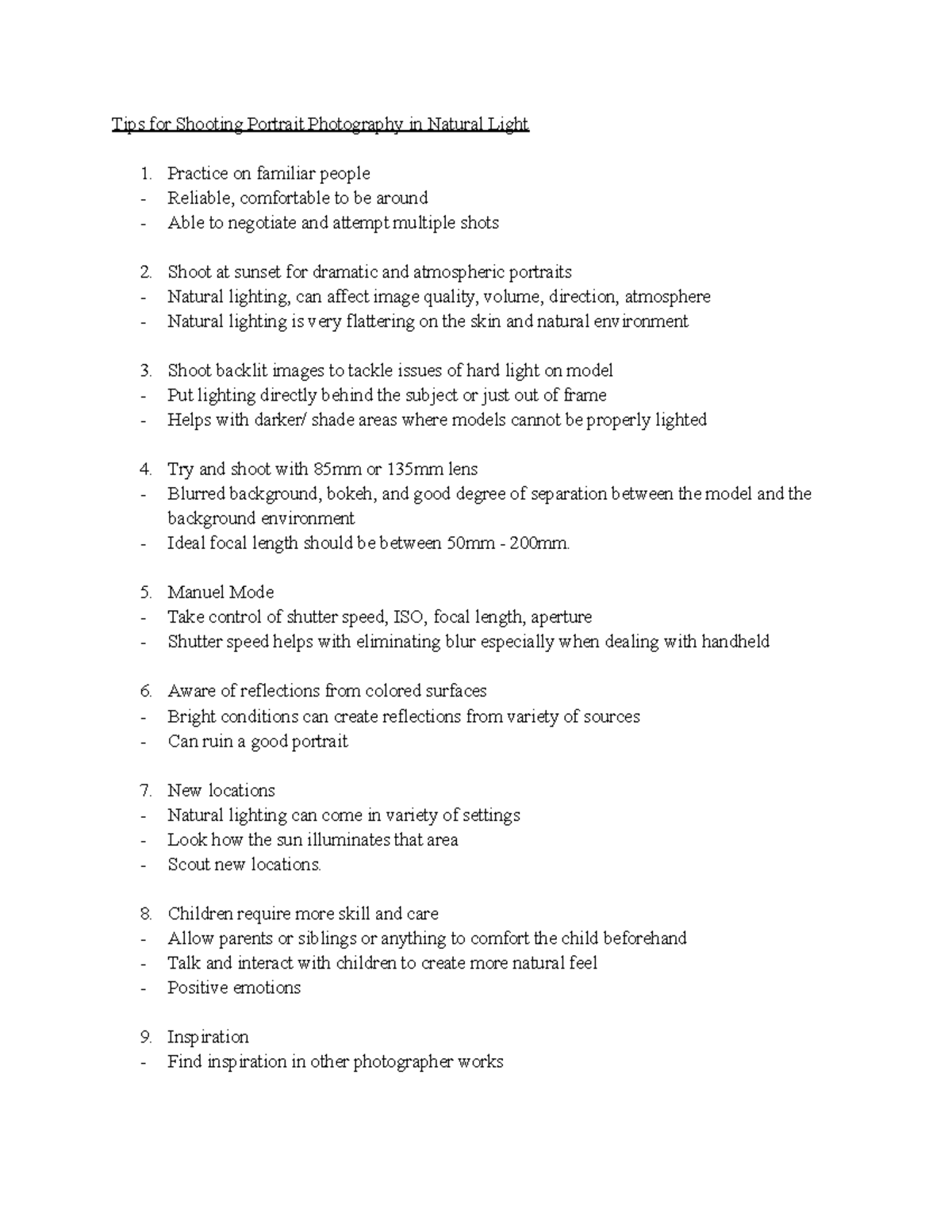 Portrait Notes - Tips for Shooting Portrait Photography in Natural ...