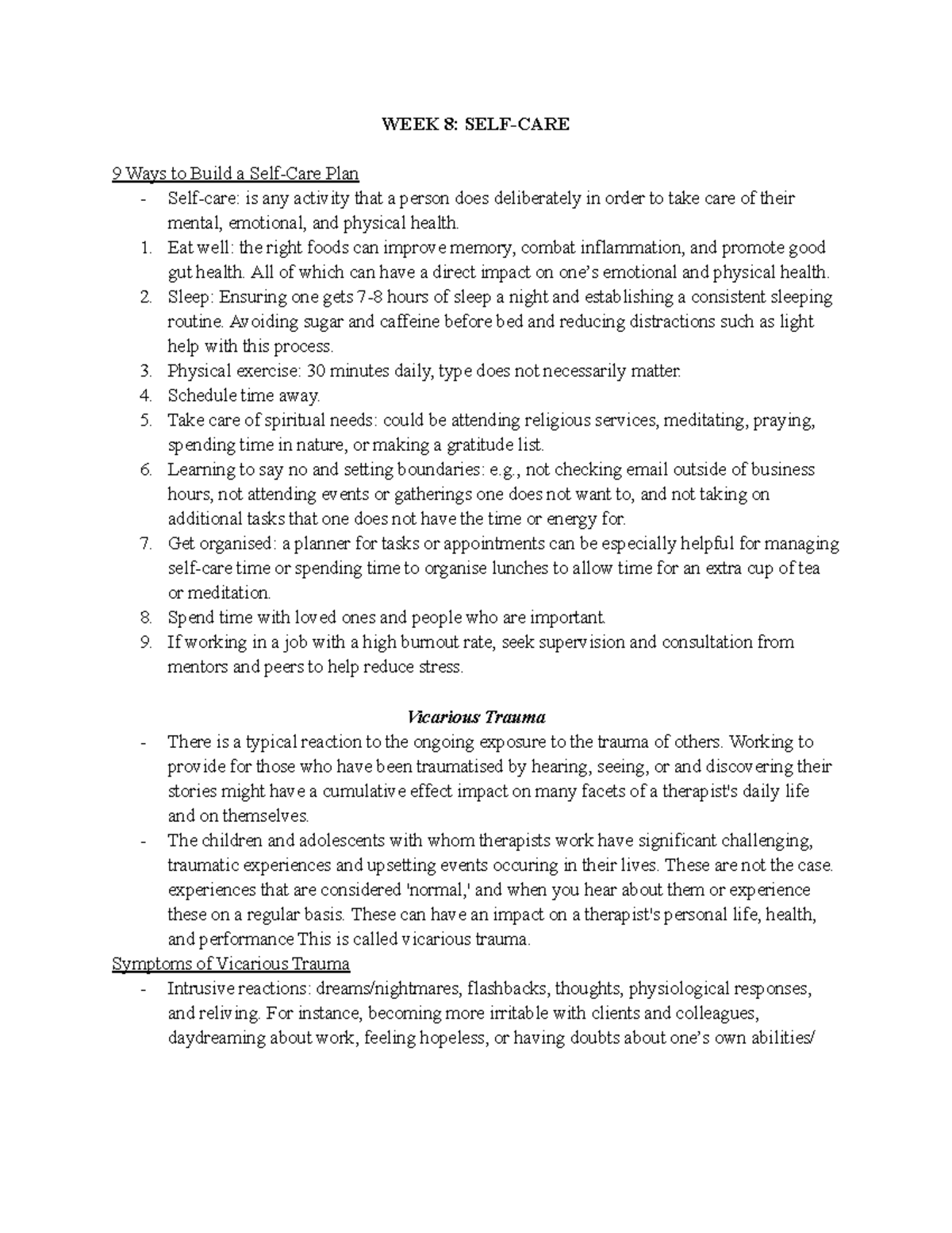 COU261 WEEK 8 SELF-CARE Notes - WEEK 8: SELF-CARE 9 Ways to Build a ...