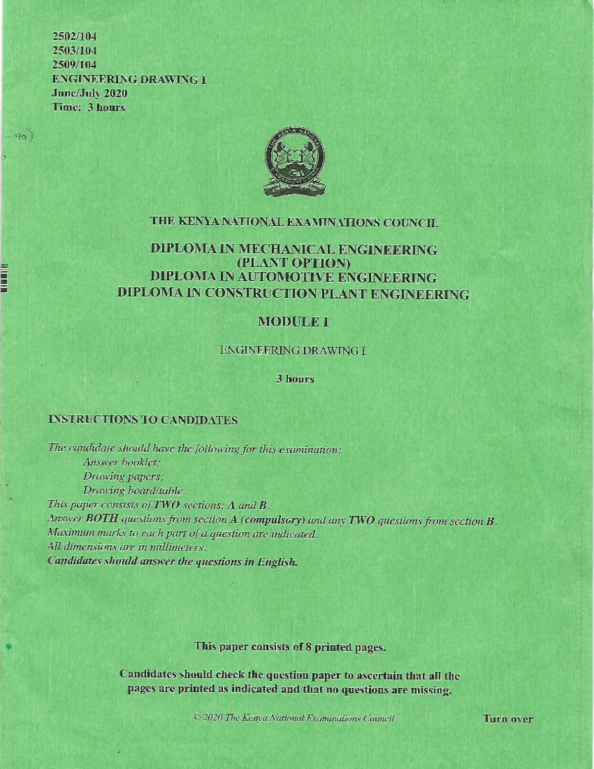 Engineering Drawing I - KNEC 1268 - diploma in AE - Studocu