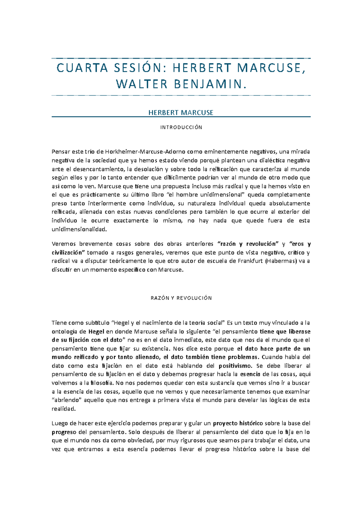 Apuntes de clase acerca de Marcuse y Walter Benjamin Frankfurt - CUARTA ...