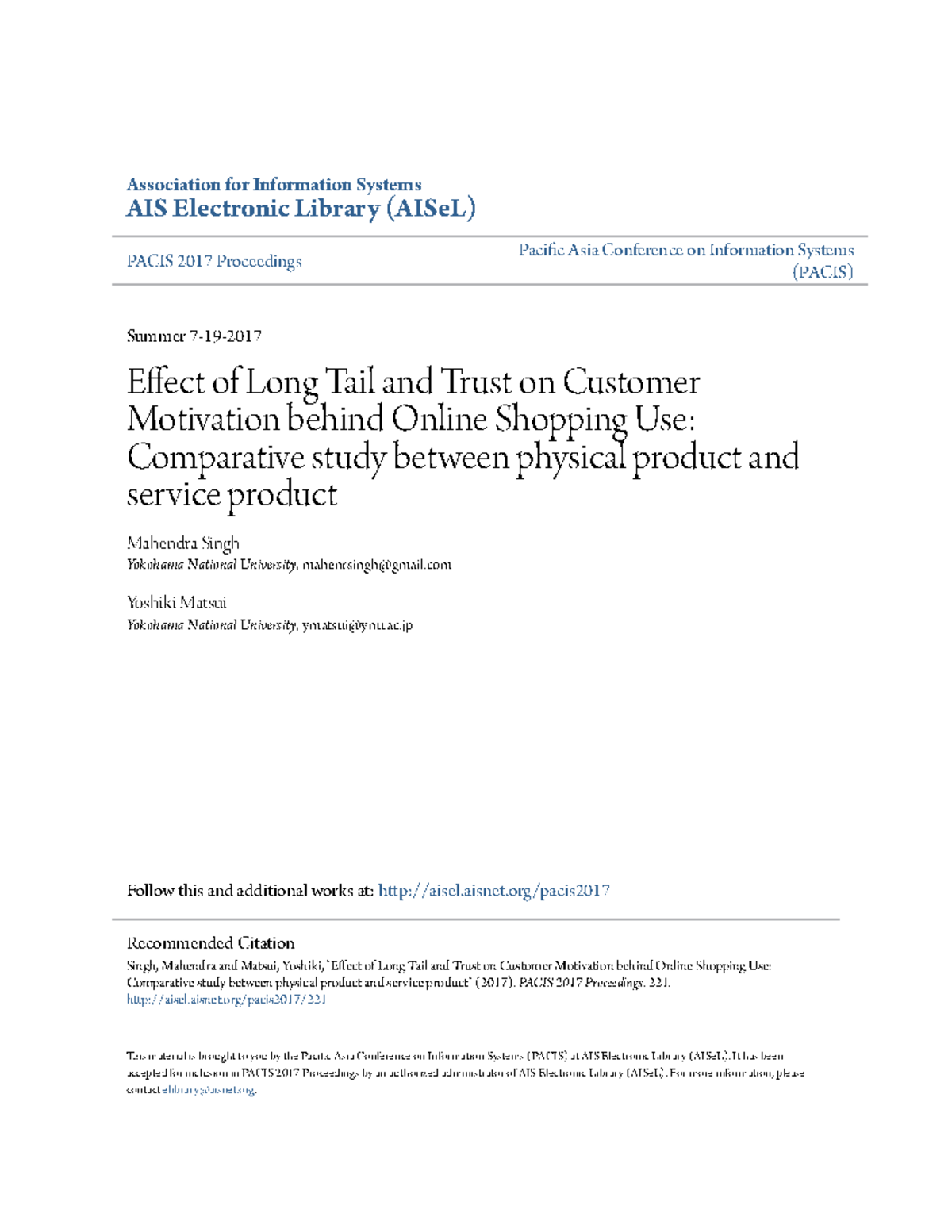 Effect of Long Tail and Trust on Customer Motivation behind Onlin ...