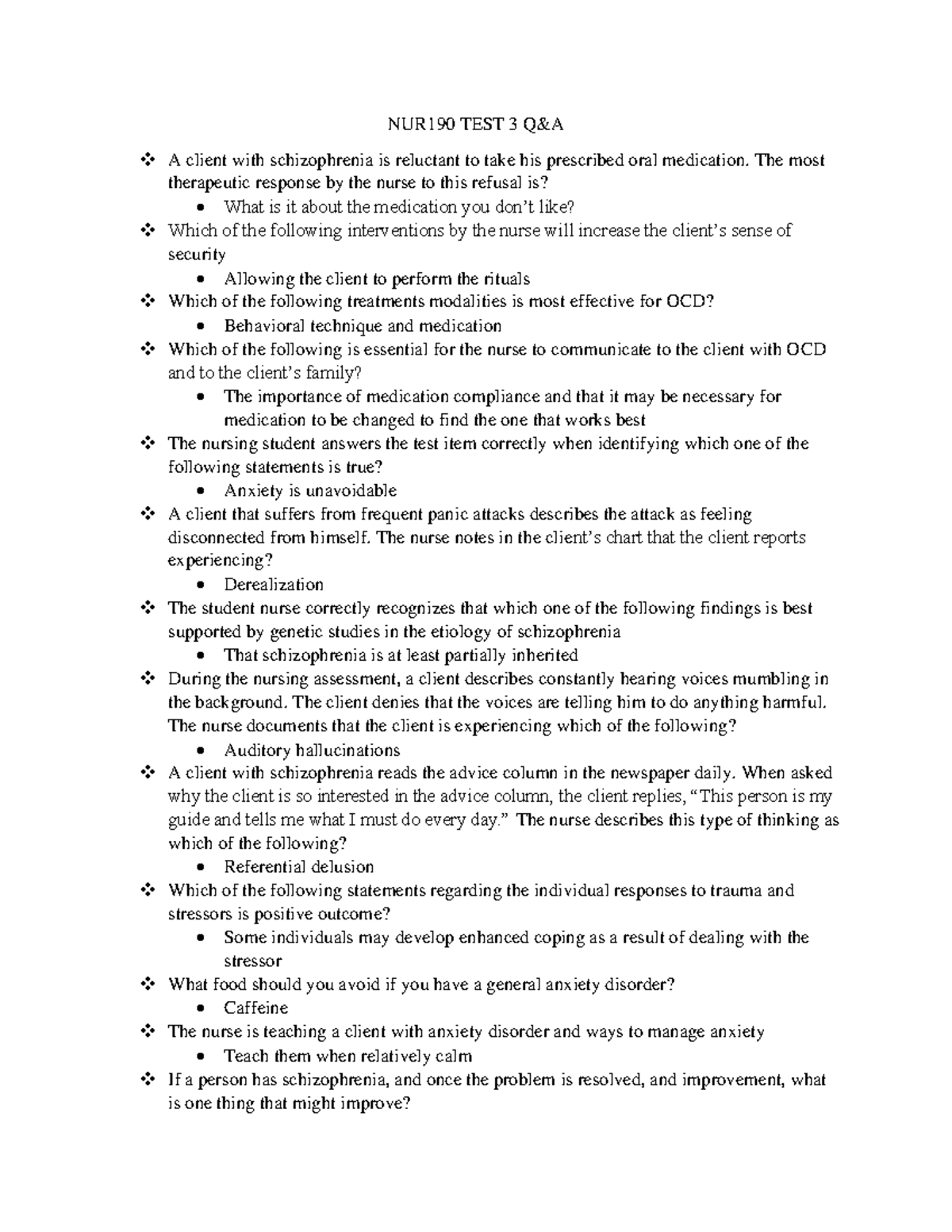 Test 3 NUR 190 - Notes from chapters learned in this module to help ...