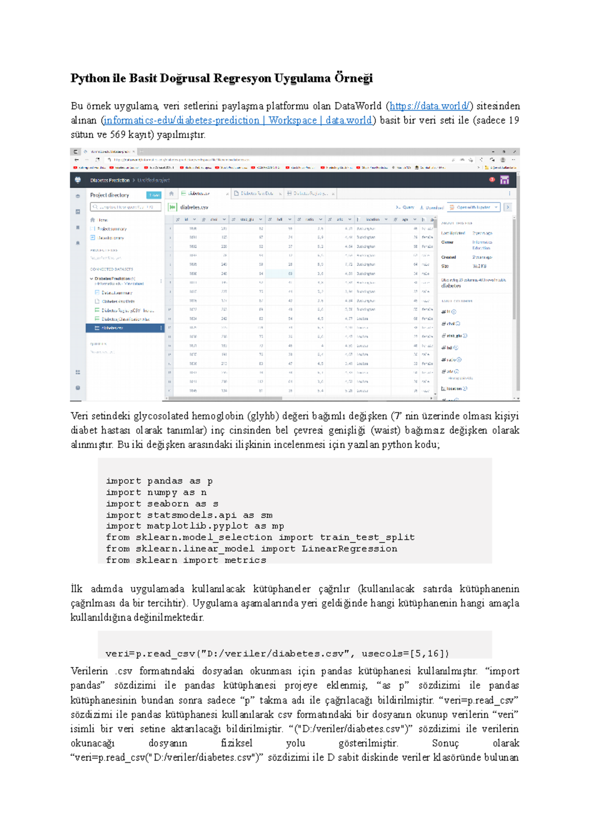 Dogrusal Regresyon Uygulama Ornegi - Python ile Basit Doğrusal Regresyon Uygulama Örneği Bu ...